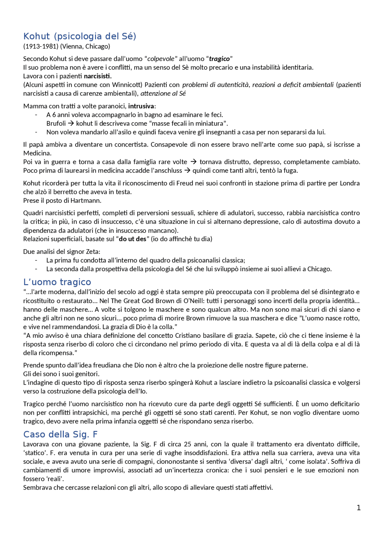 Kohut Psicologia Dinamica Tagini Docsity