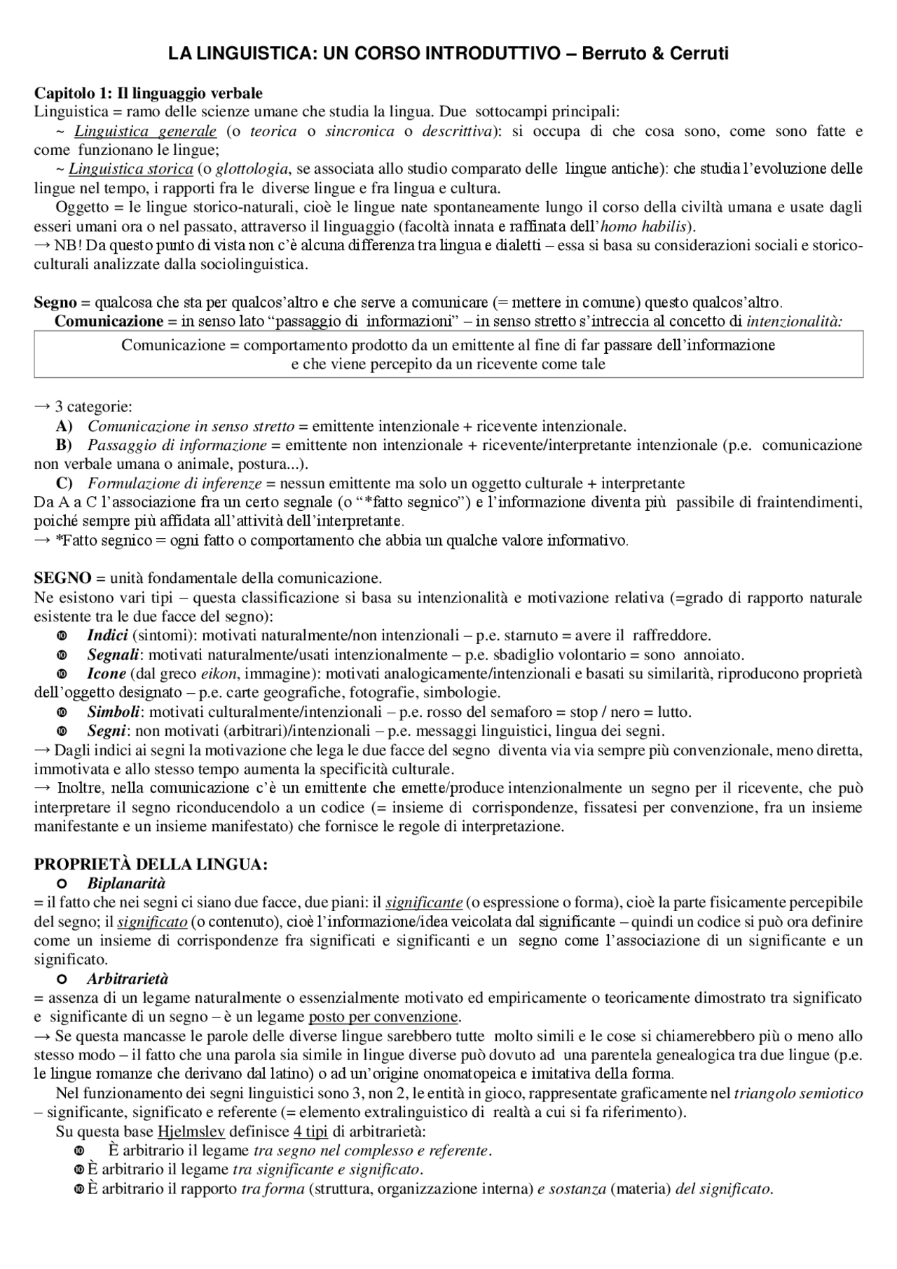 La Linguistica Un Corso Introduttivoberruto E Cerrutiriassunto Docsity