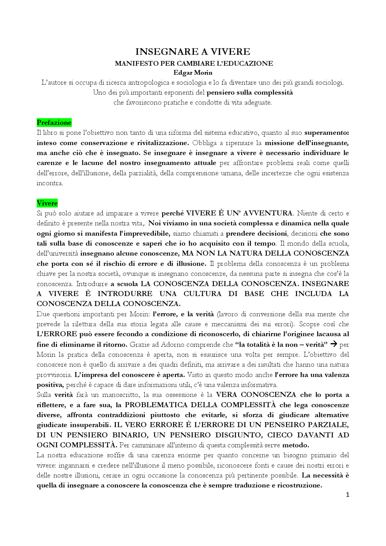 Insegnare A Vivere Morin Docsity