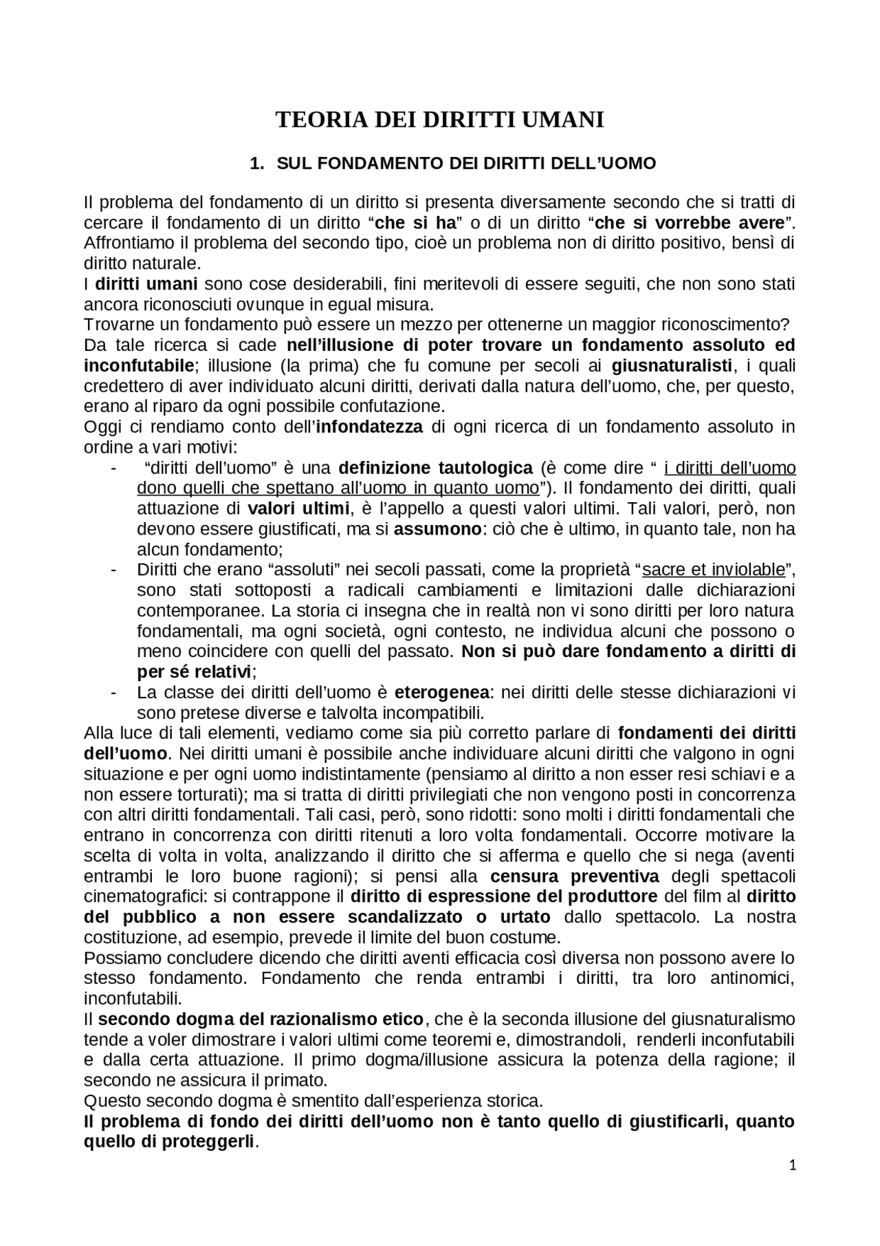 Teoria Dei Diritti Umani Docsity