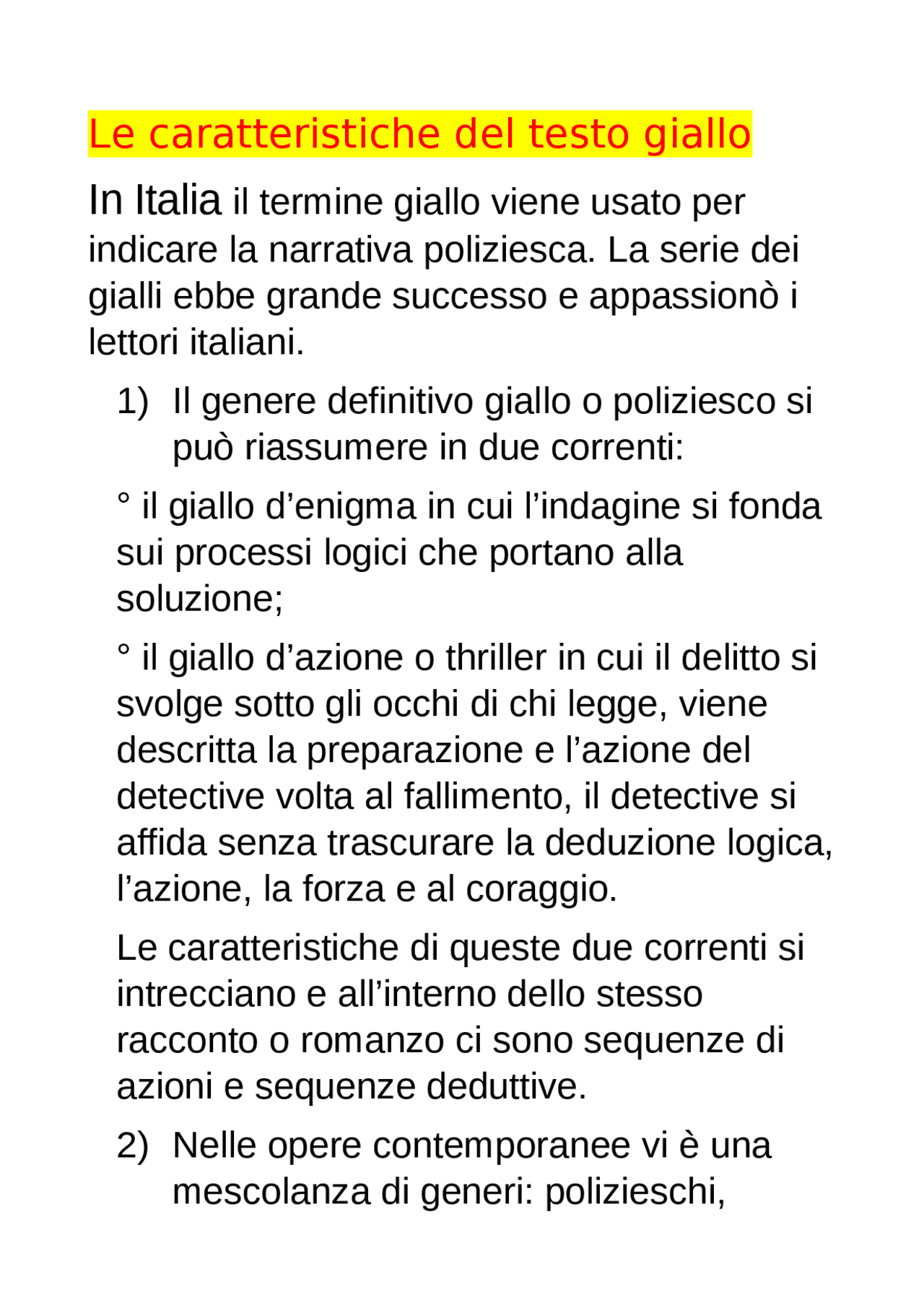 Caratteristiche testo giallo - Docsity