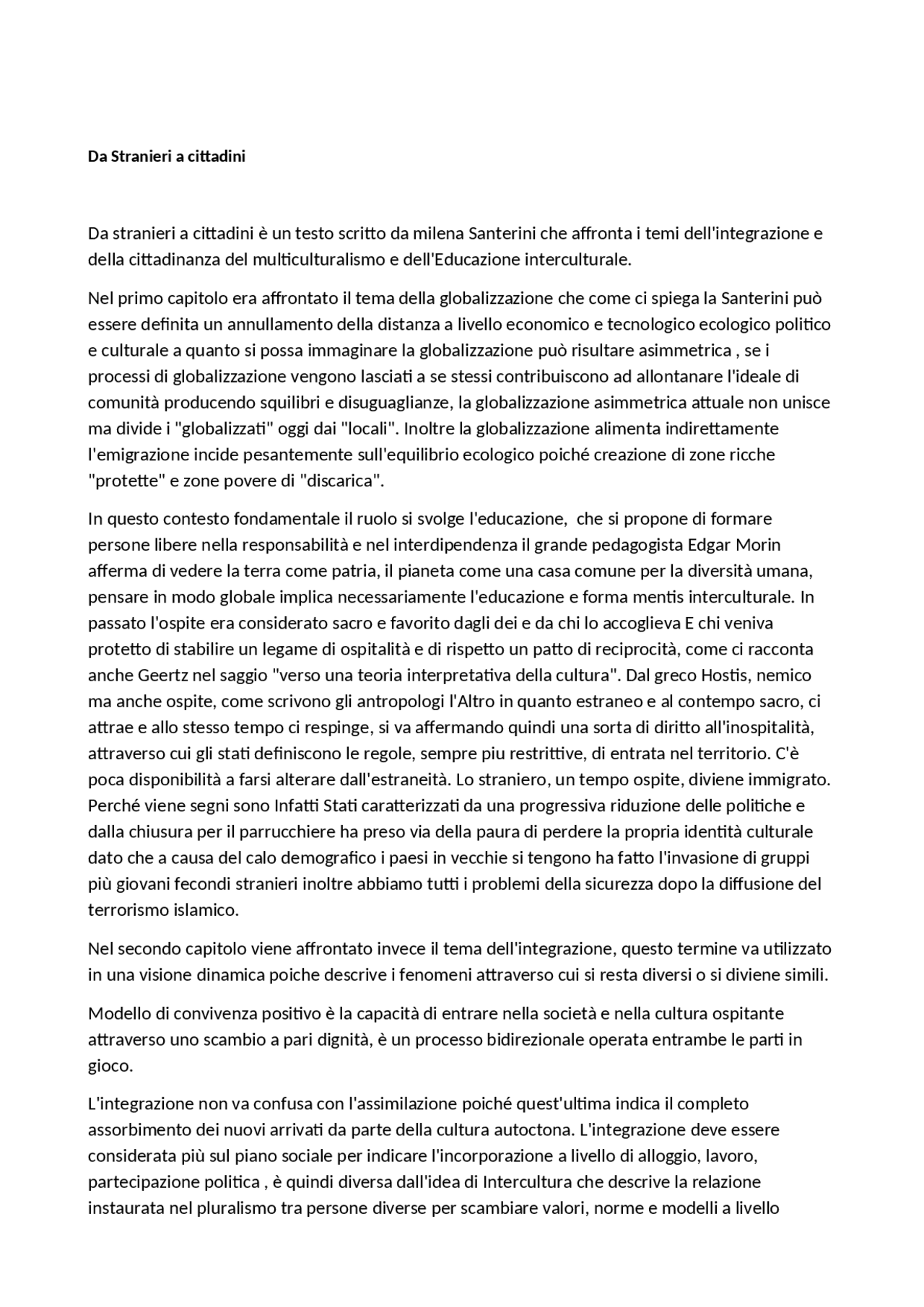 Da Stranieri A Cittadini Docsity
