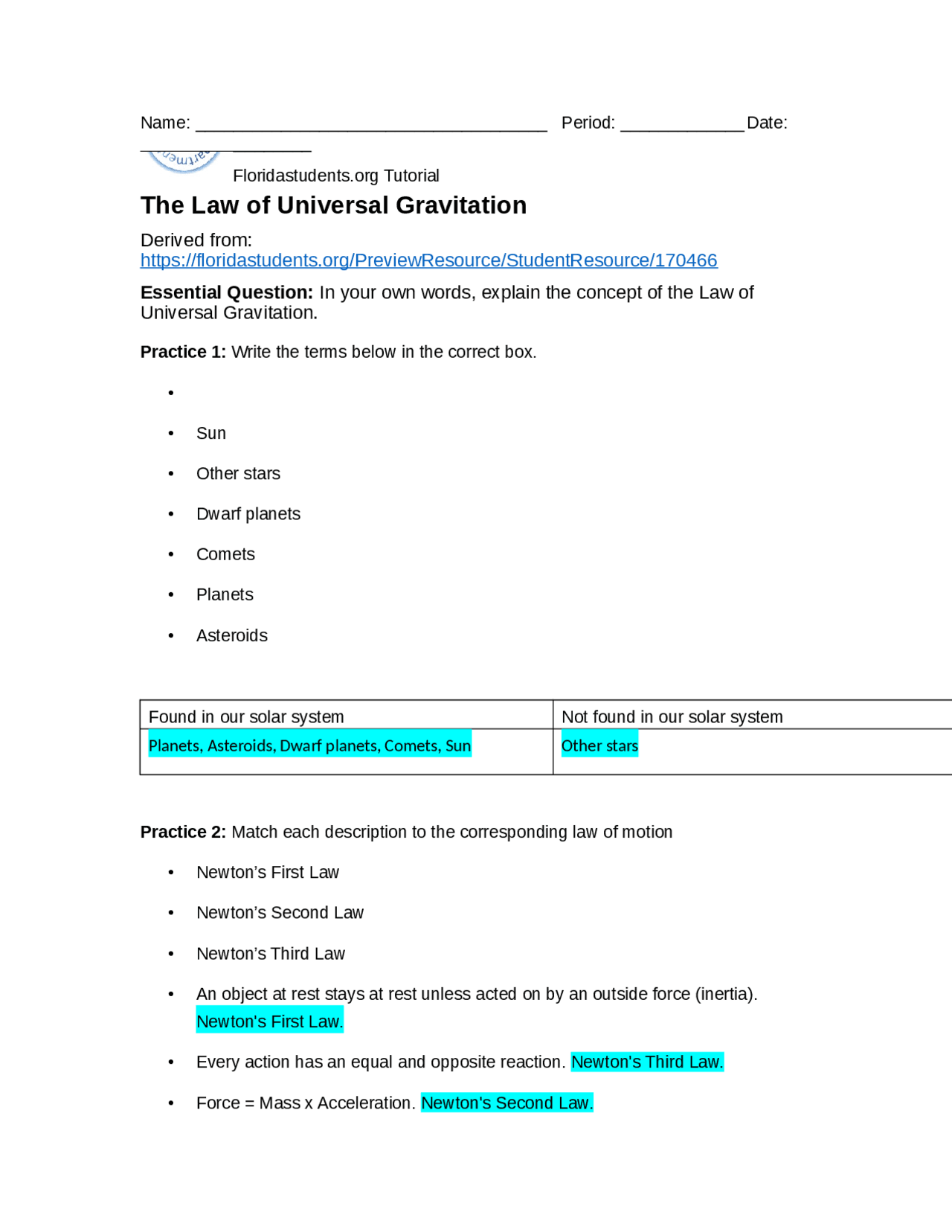 The Law of Universal Gravitation - Docsity