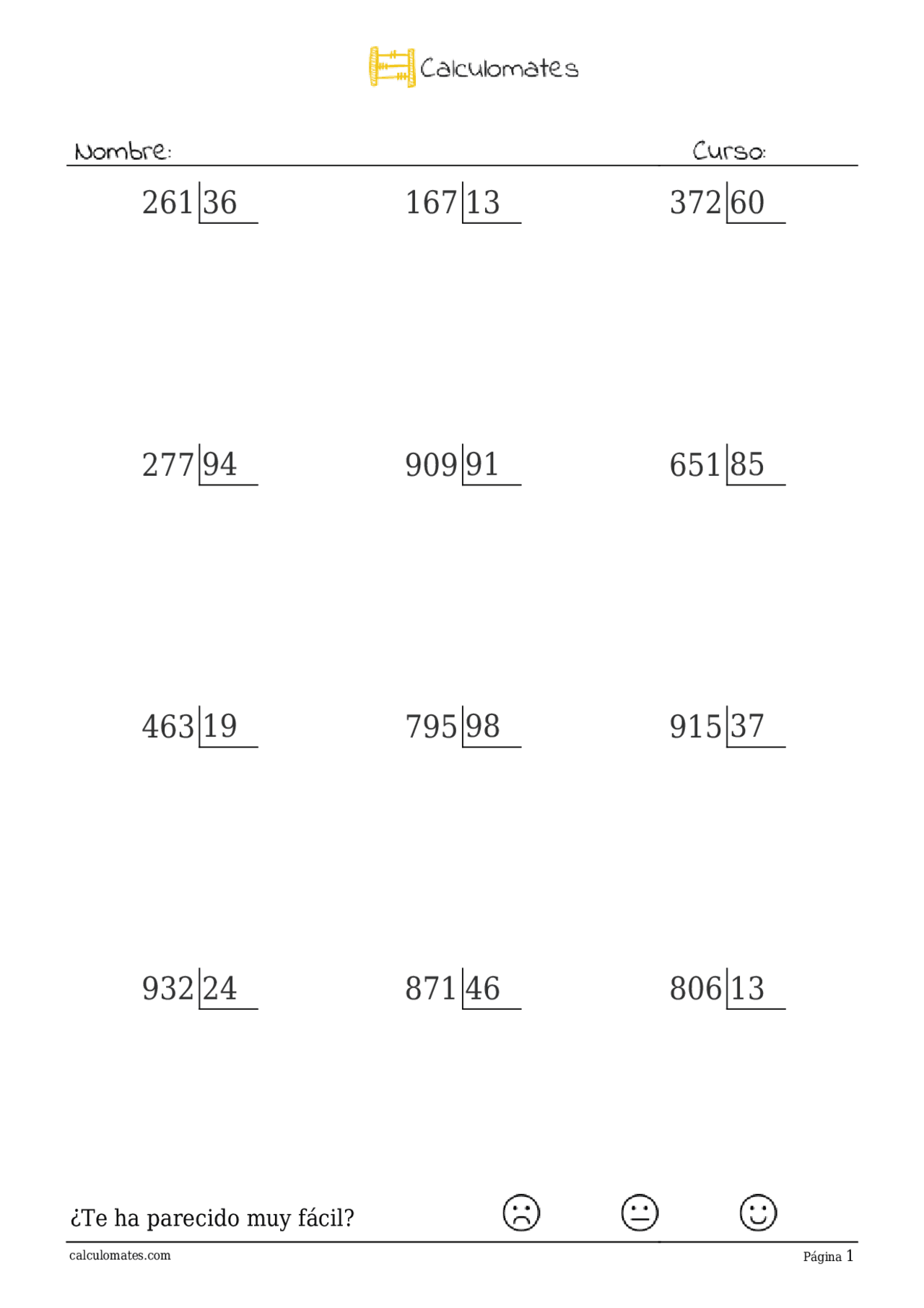 Ejercicios divisiones imprimir | Ejercicios de Matemáticas - Docsity