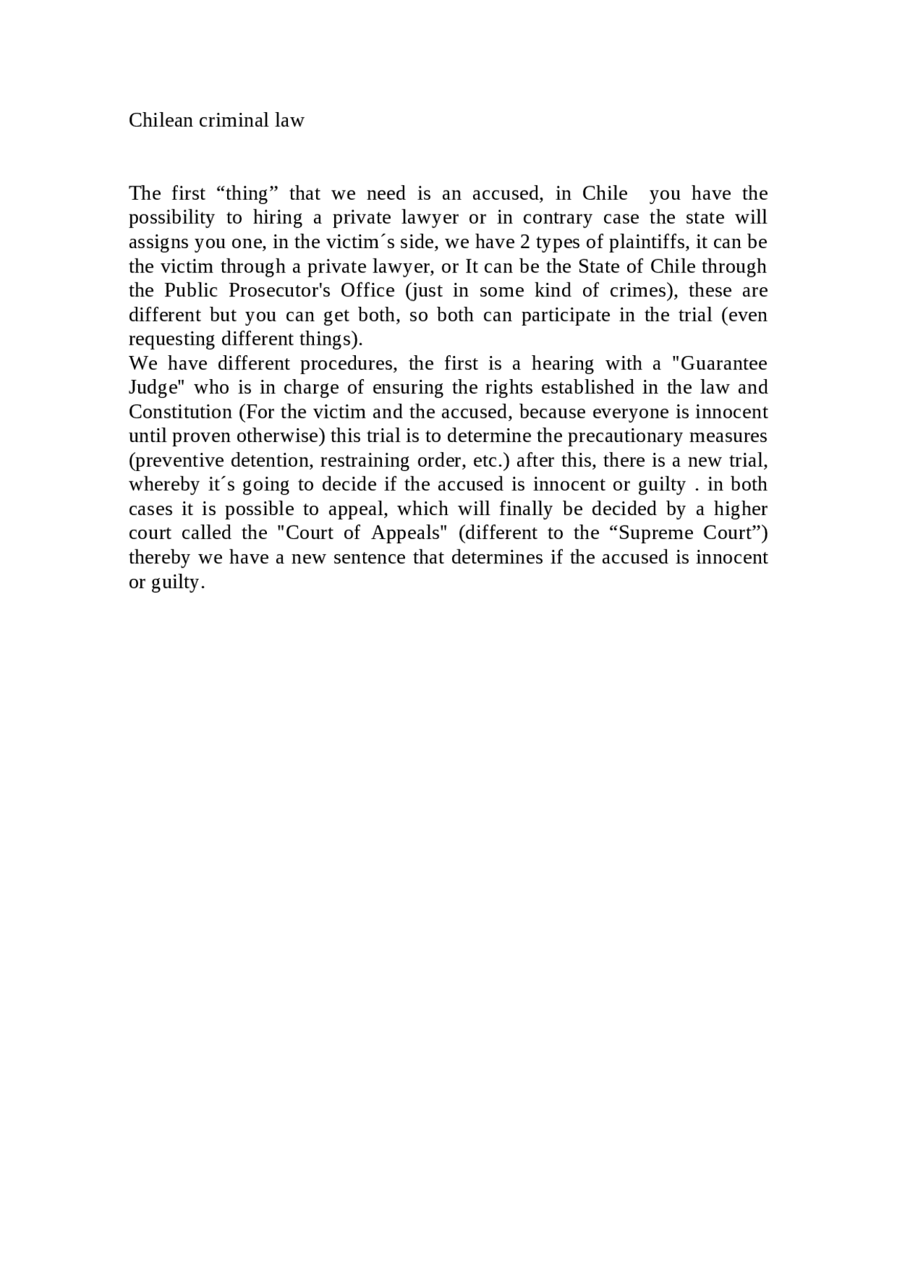 Criminal chilean law - Docsity