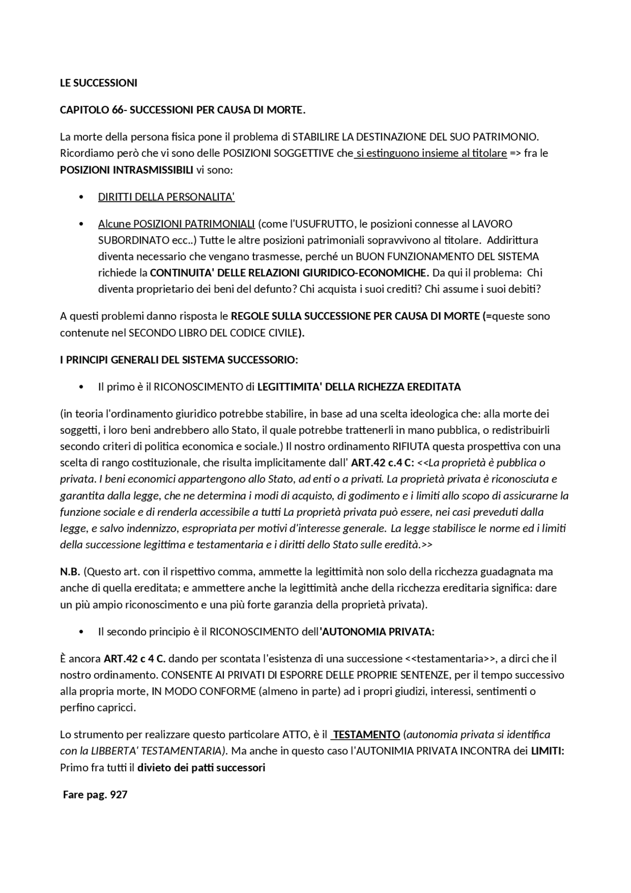 Le successioni per causa di morte: principi generali - Docsity