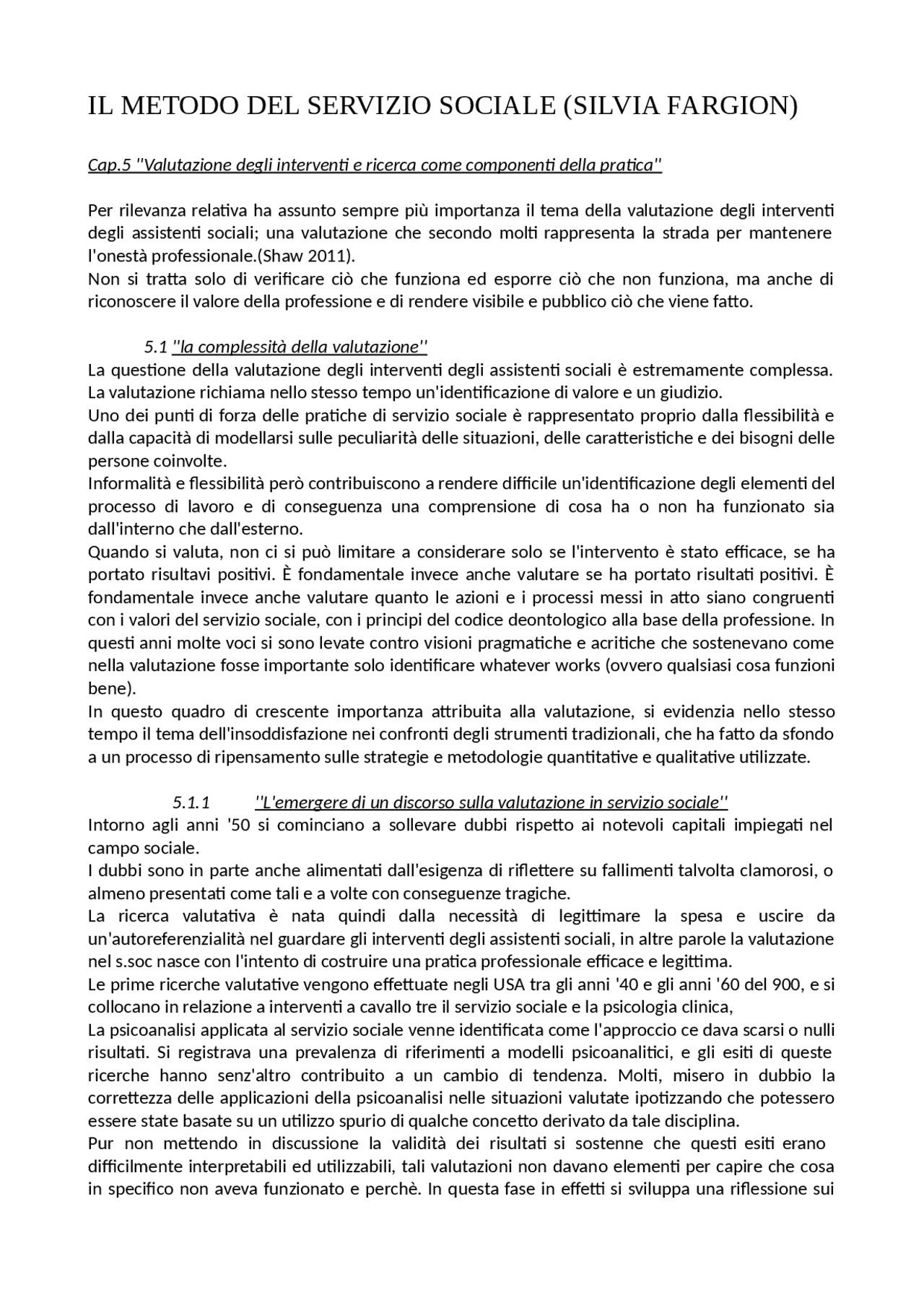 Il Metodo Del Servizio Sociale Docsity