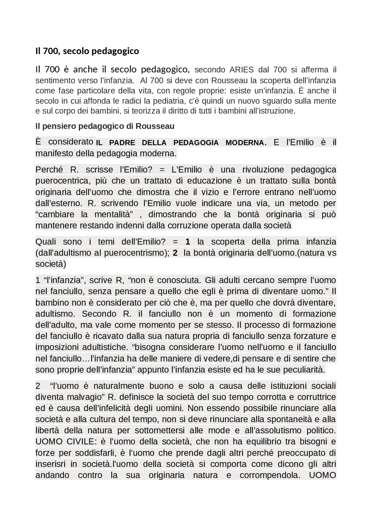 Rousseau Approfondimento Emilio Docsity