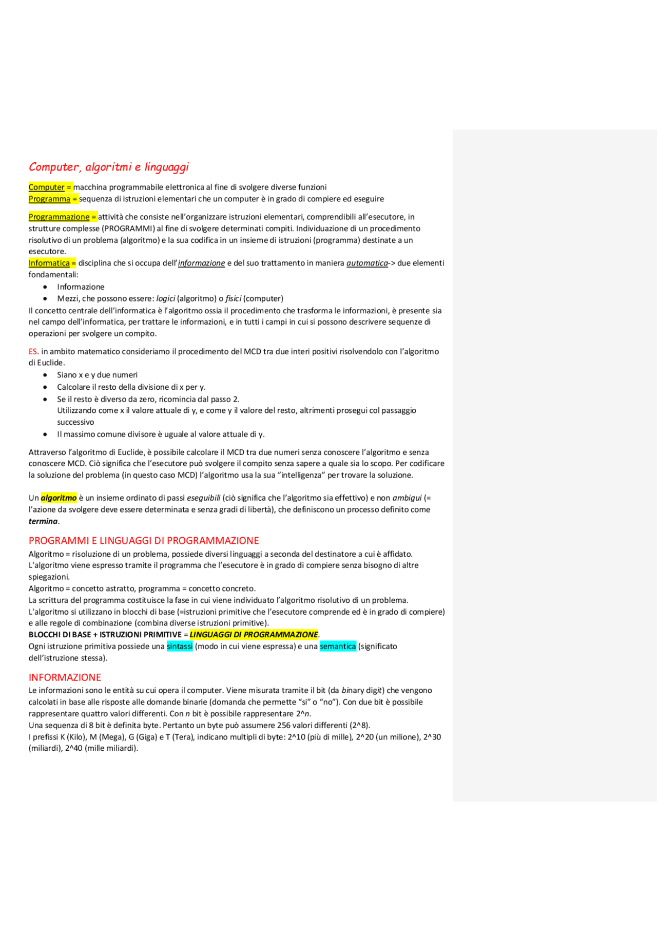 Computer Algoritmi E Linguaggi Docsity