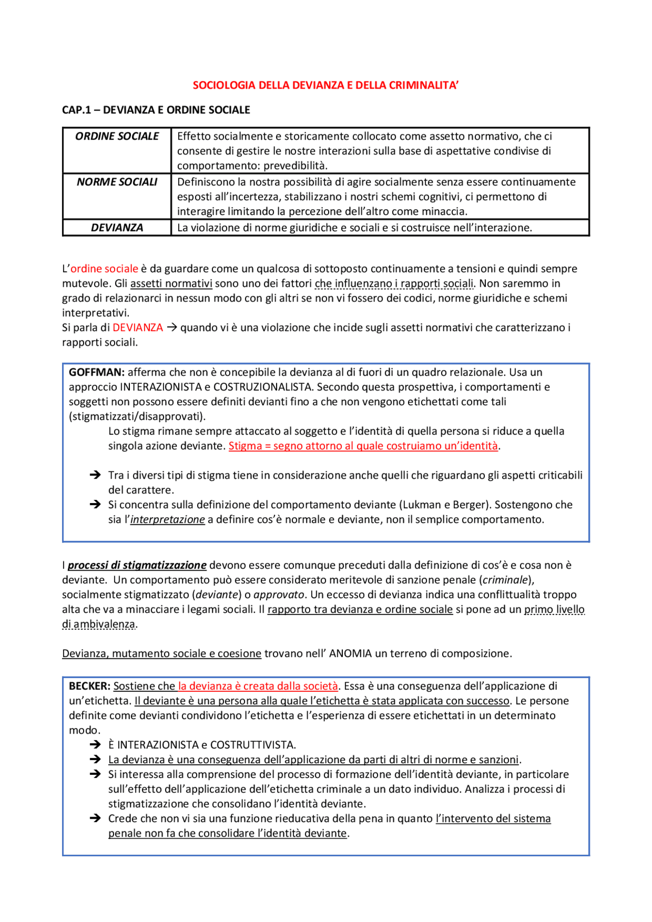 Sociologia Della Devianza E Della Criminalità Docsity