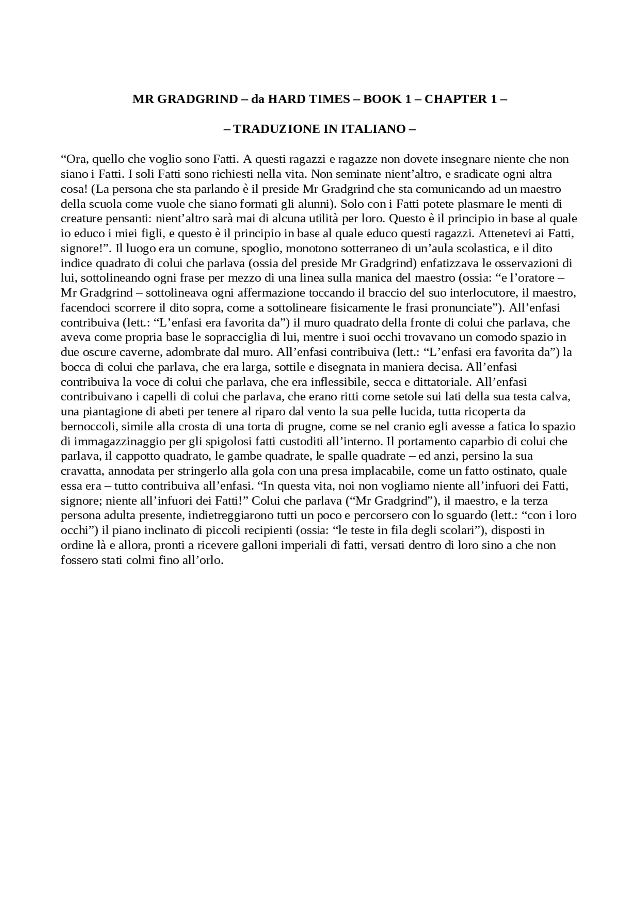 Traduzione "Mr Gradgrind", Hard times | Traduzioni di Inglese | Docsity