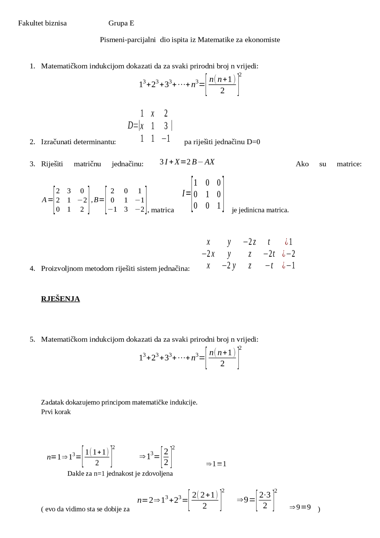 Kompleksni brojevi, matrice, polinomi, | Ispiti' predlog Matematika - Docsity