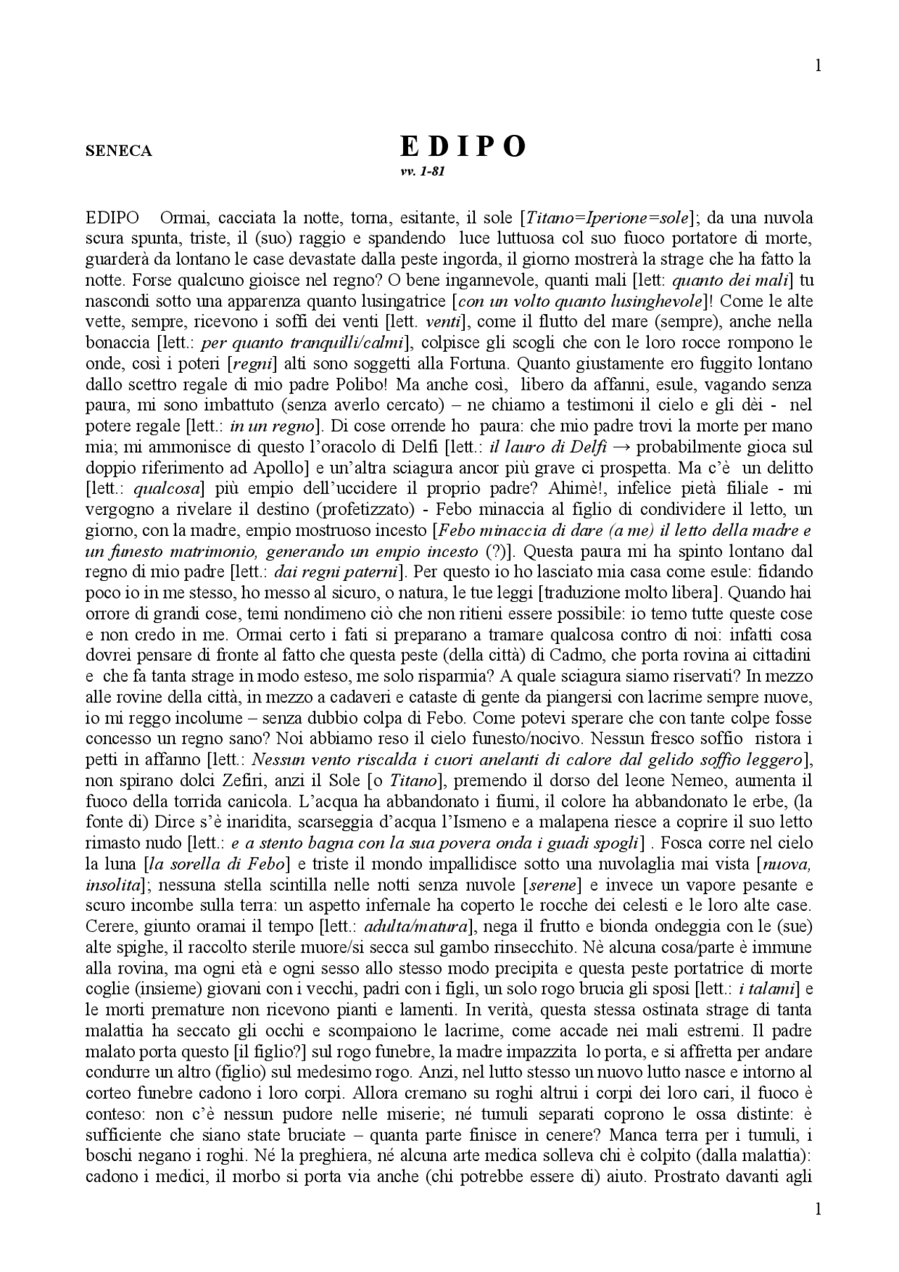 Traduzione Edipo di Seneca (vv 1-81) - Docsity