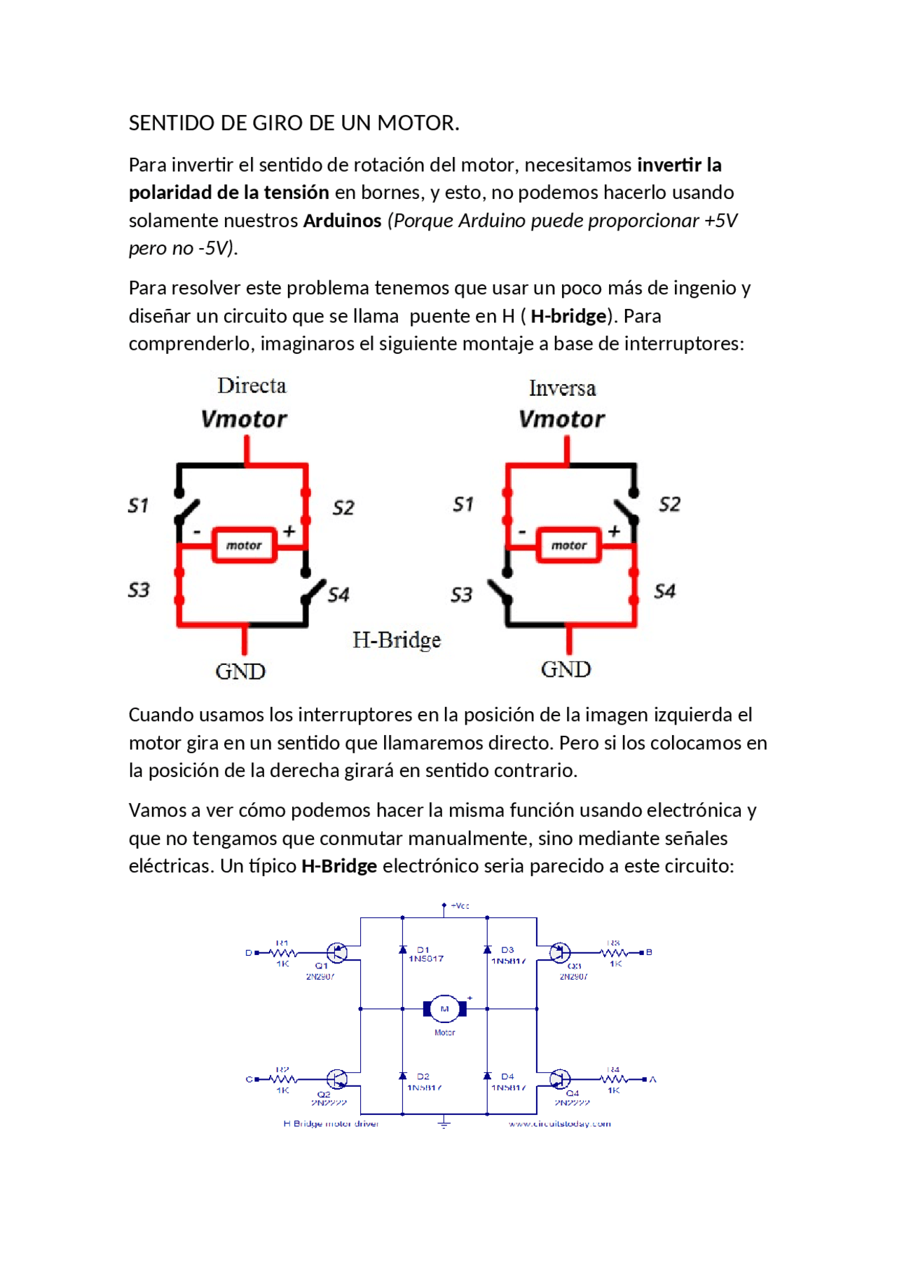 Descripción y funcionamiento del CI L293d con arduino - Docsity