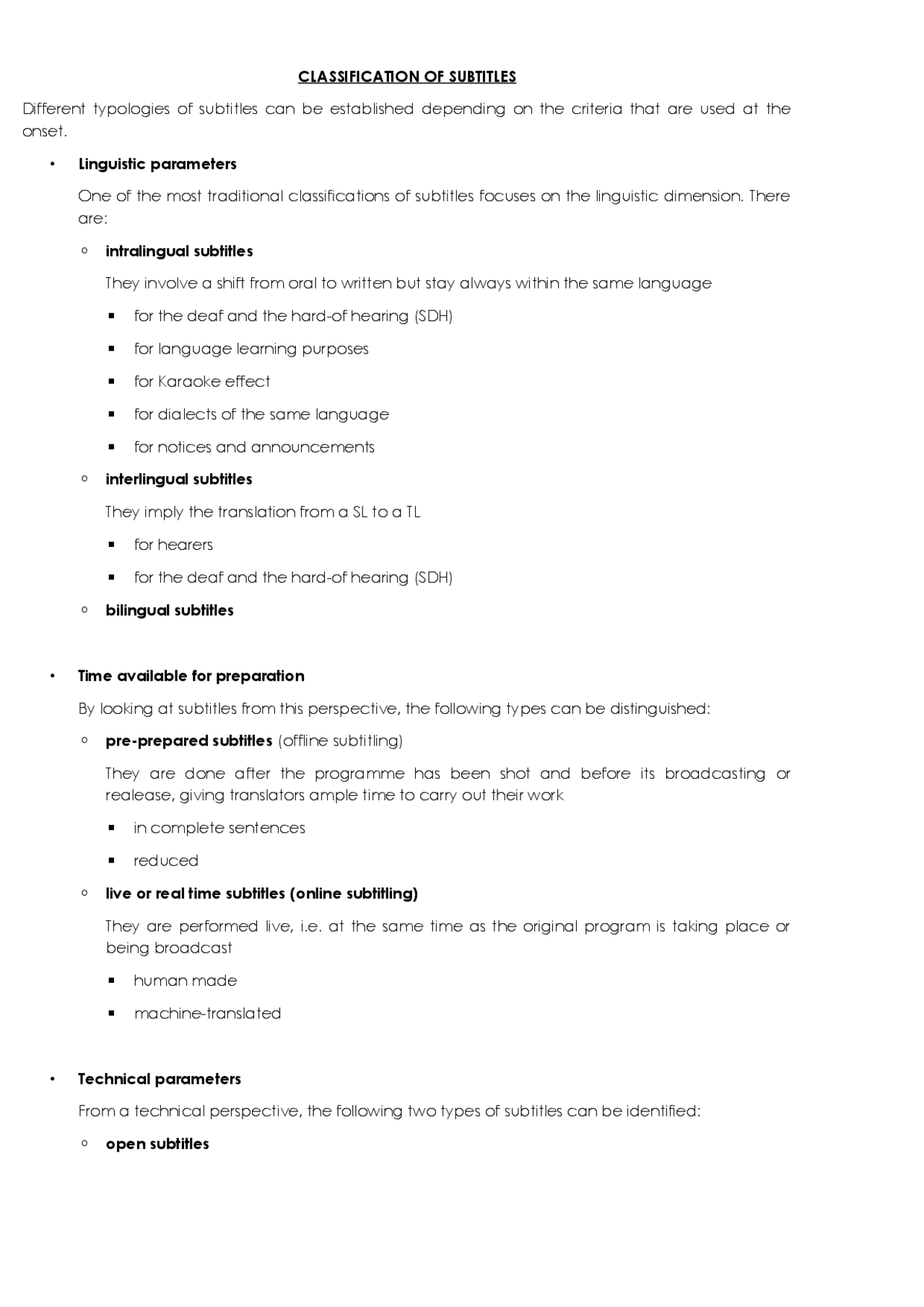 Classification of subtitles - Docsity