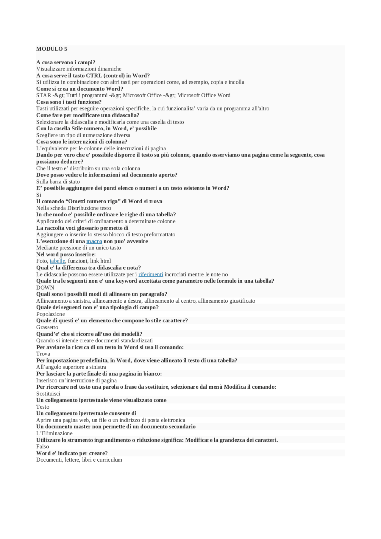 Risposte esatte degli esami simulati corso eirsaf full uniscentia mod 5 e 7 - Docsity