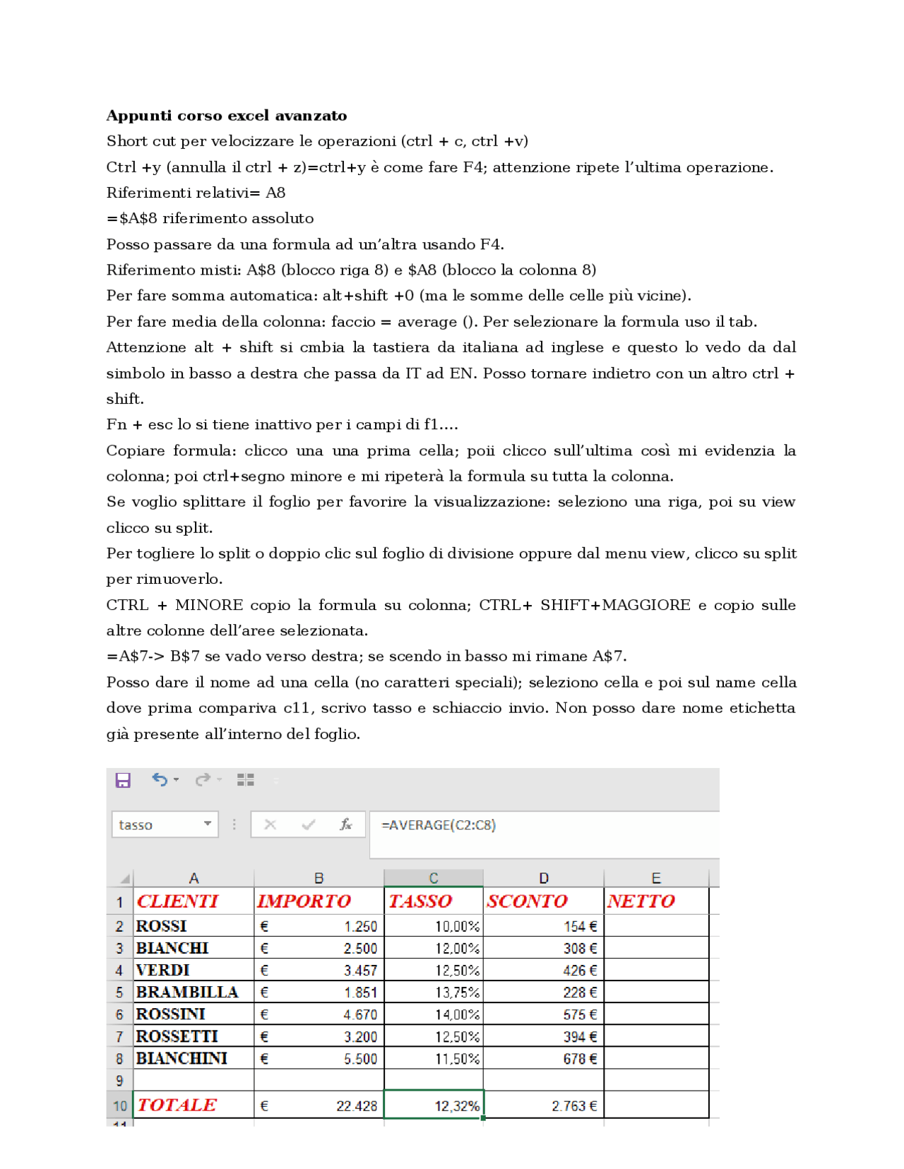 Appunti Excel Avanzato Docsity