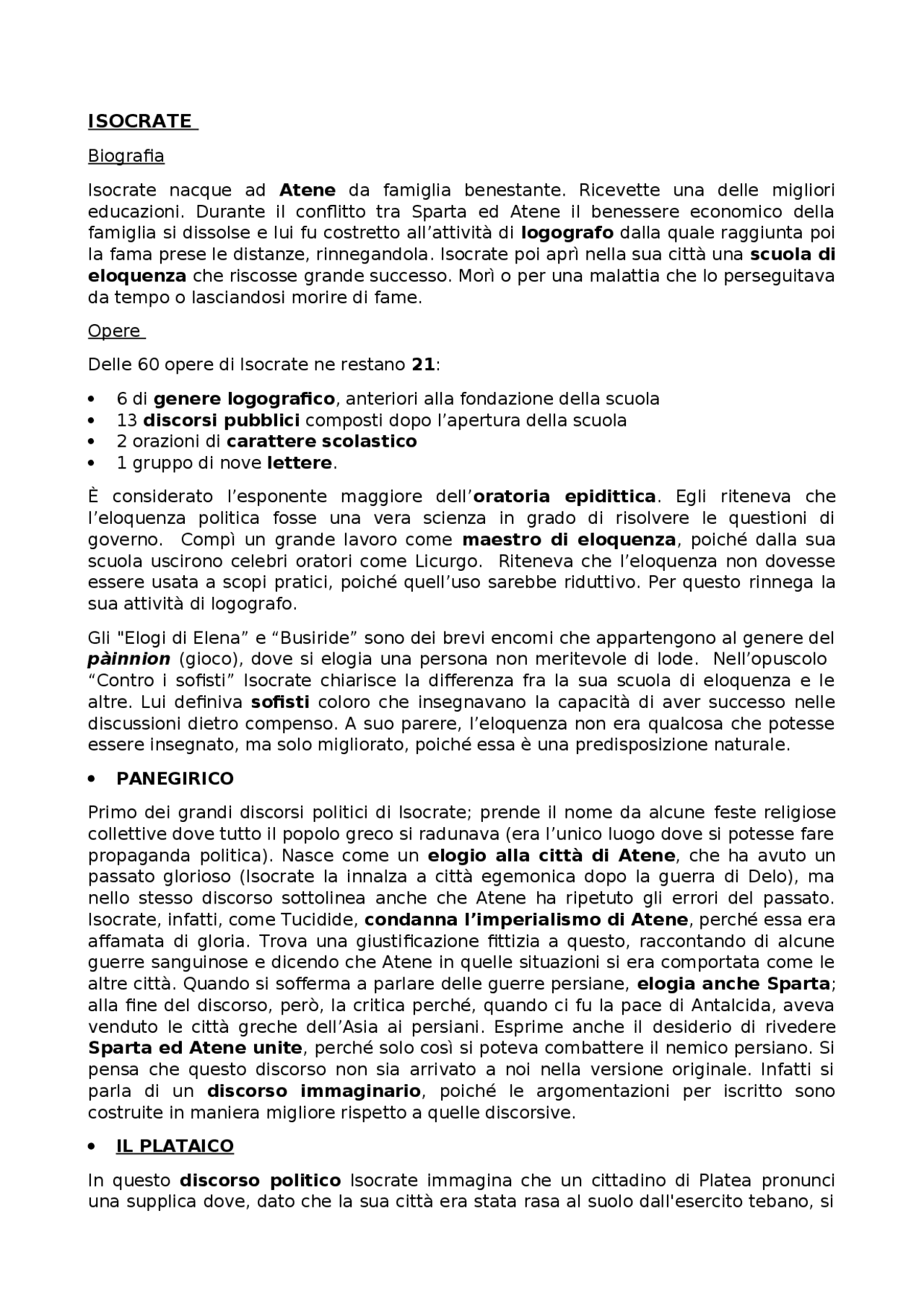 Isocrate Vita E Opere Dispense Di Greco Docsity
