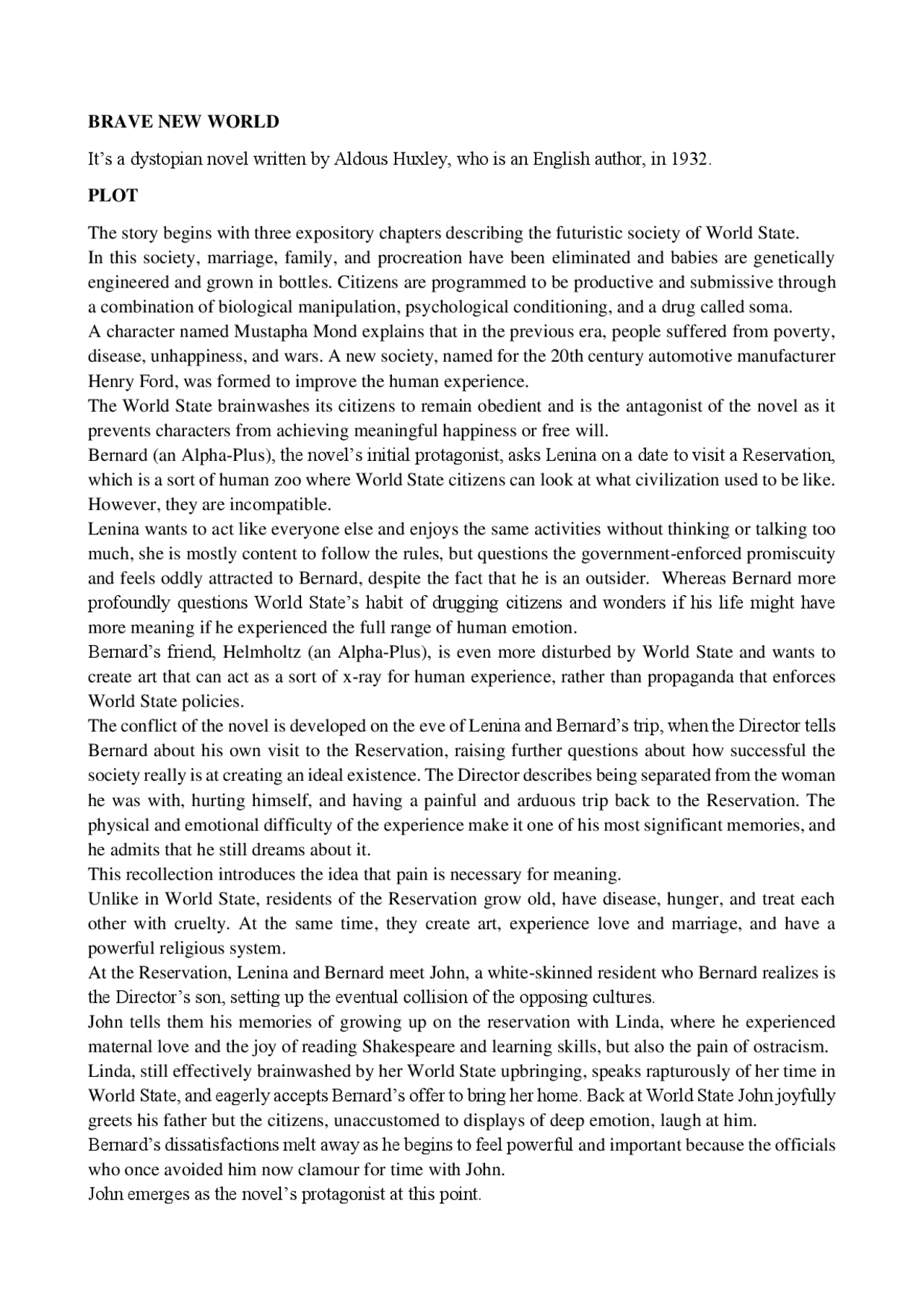 Aldous Huxley - Brave new world - Docsity