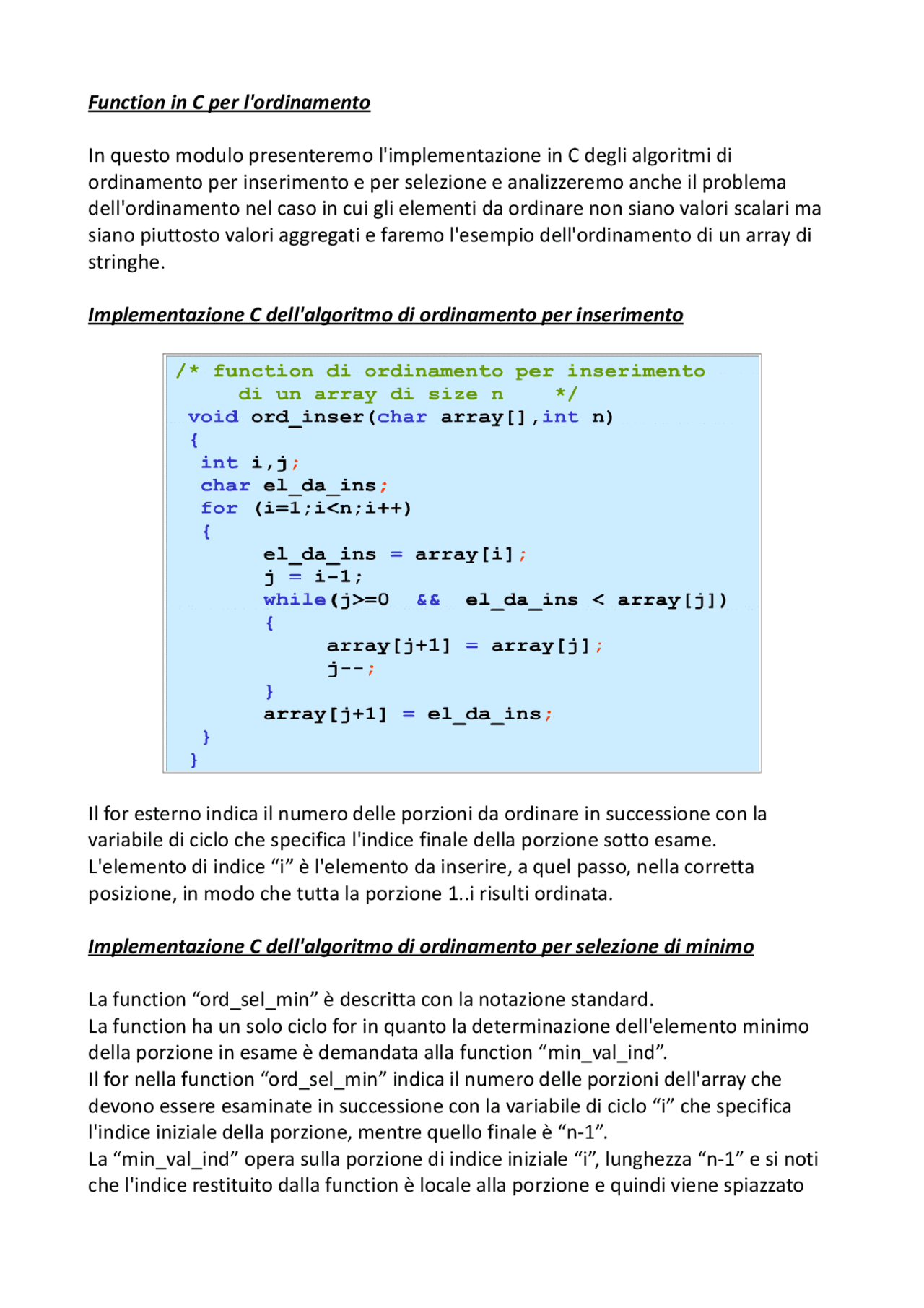 Algoritmo Di Ordinamento Docsity