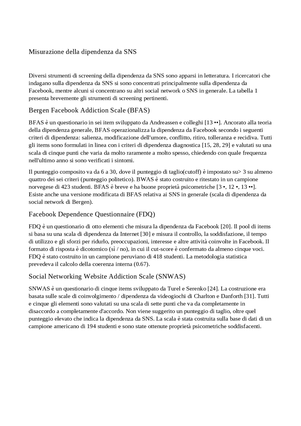 Misurazione Della Dipendenza Da Sns Docsity