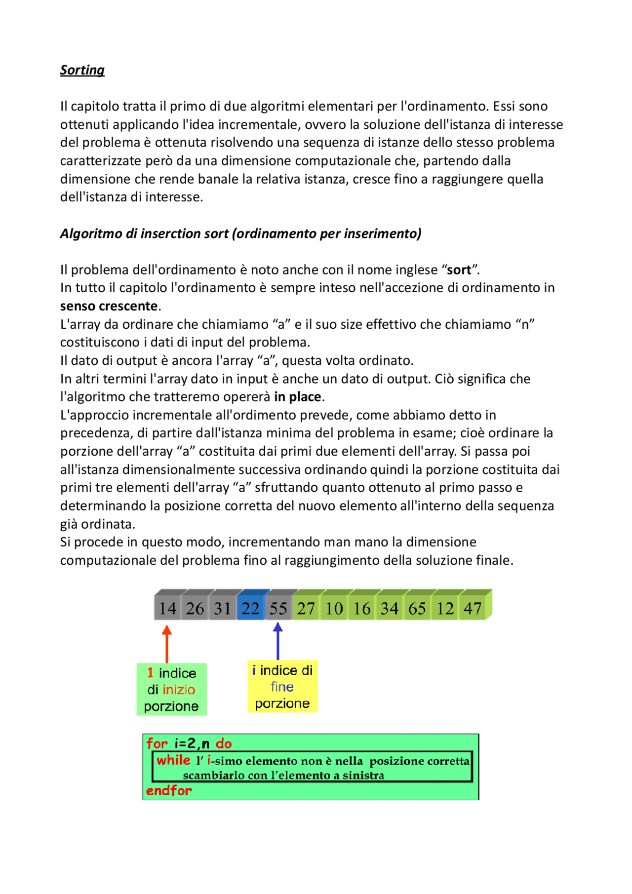 Algoritmi Di Ordinamento Docsity