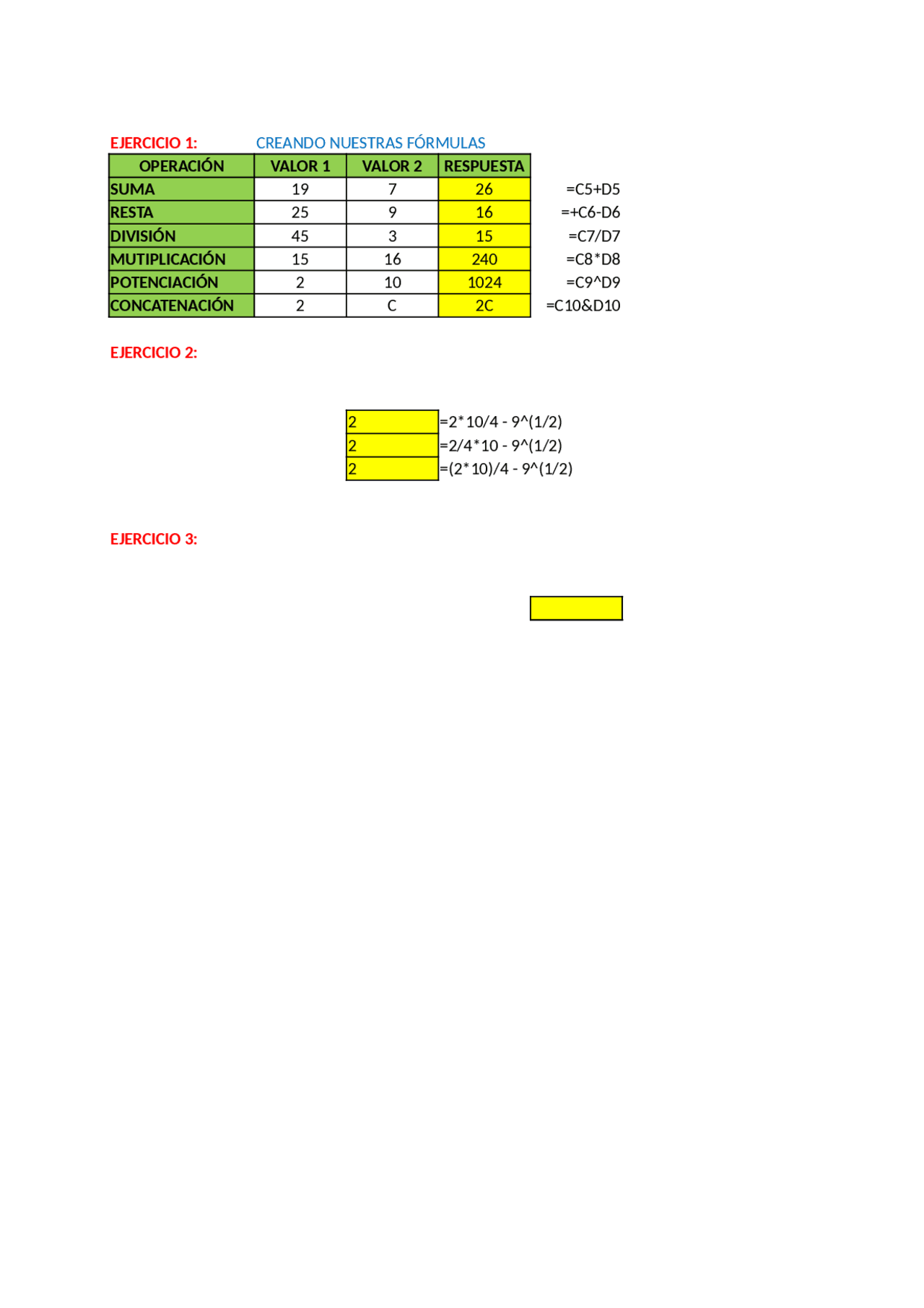 Ejercicios Variados Del Curso De Excel 2 Docsity