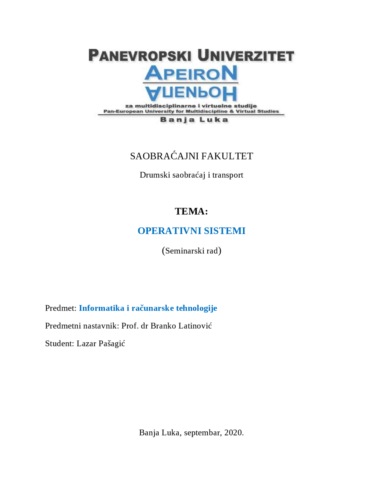 Razvoj i vrste operativnih sistema | Esej' predlog Informatika - Docsity