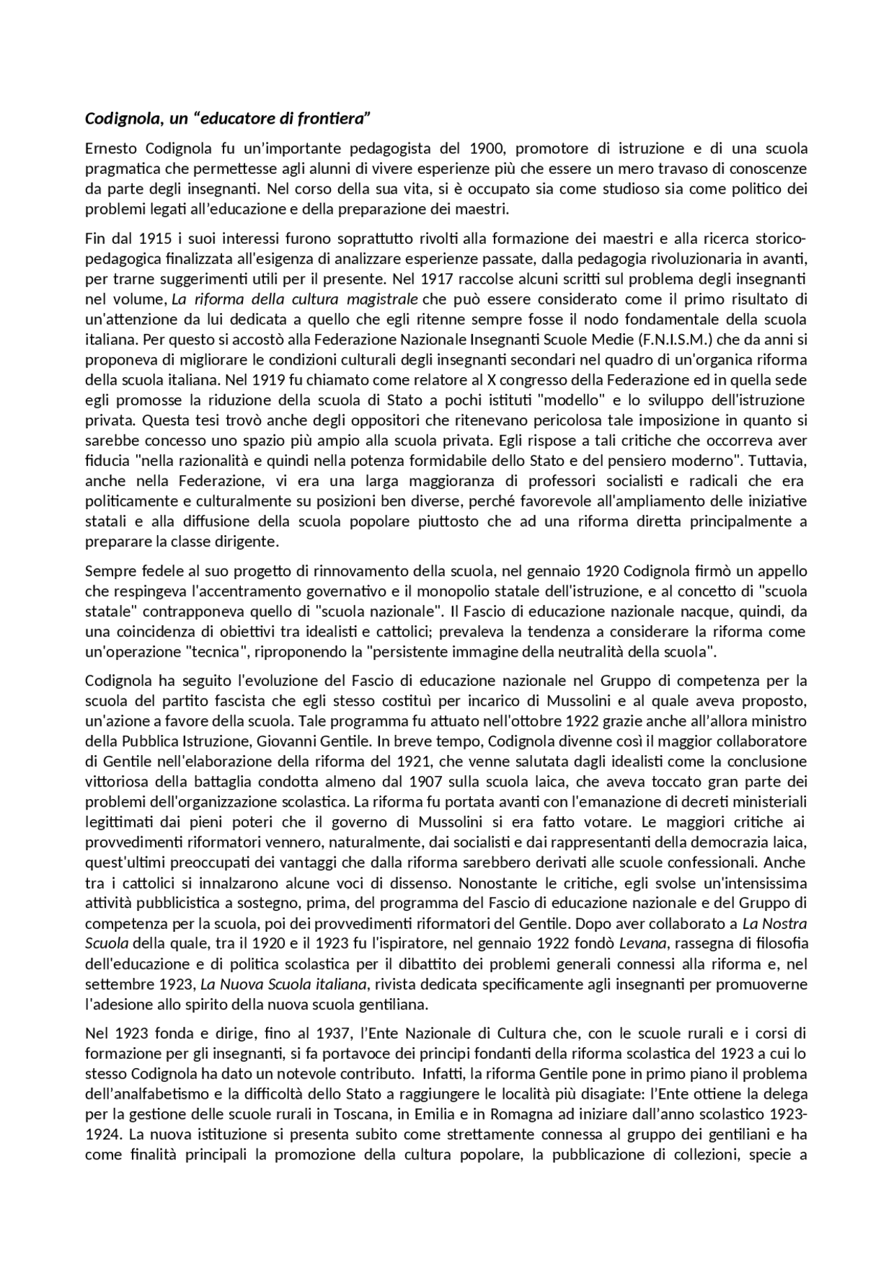 Ernesto Codignola Un Educatore Di Frontiera Docsity