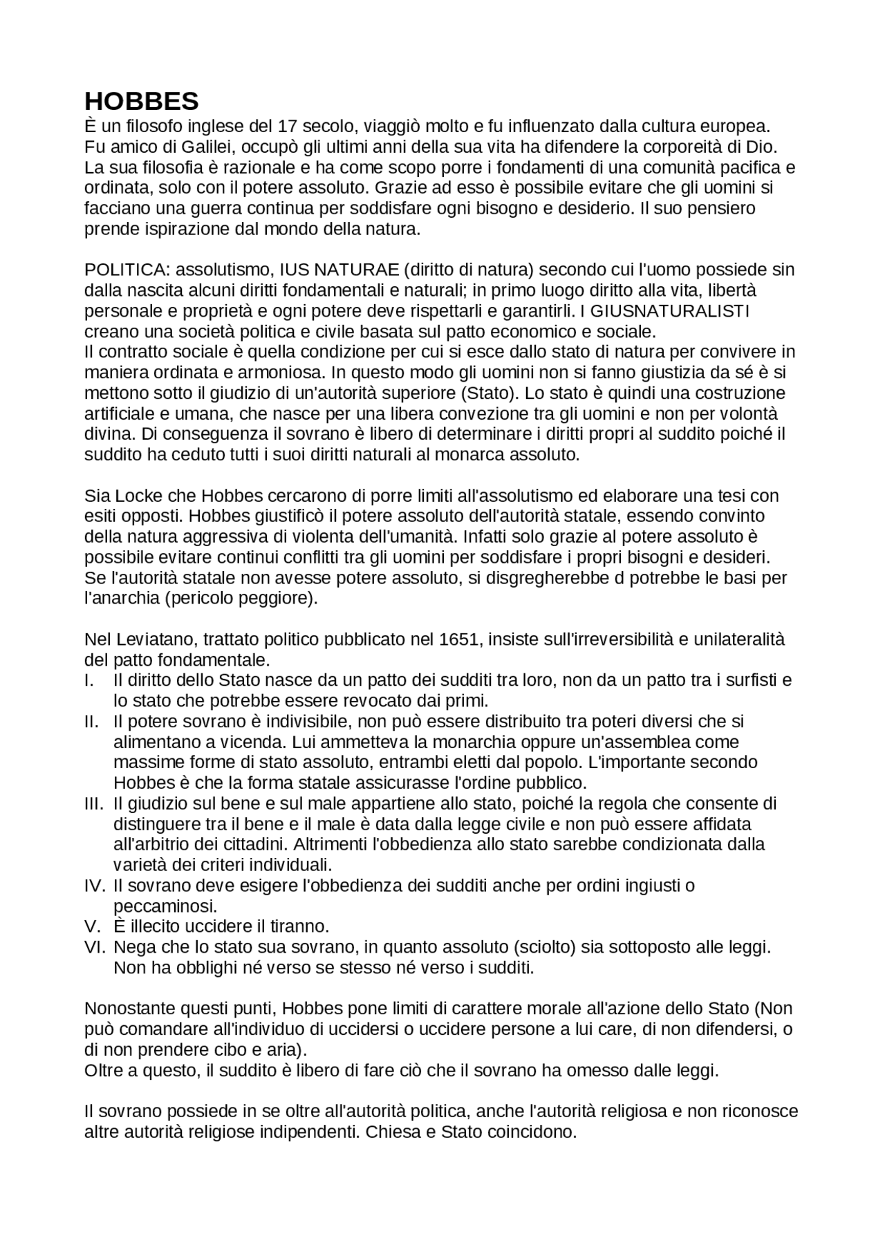 Thomas Hobbes Appunti Filosofia Docsity
