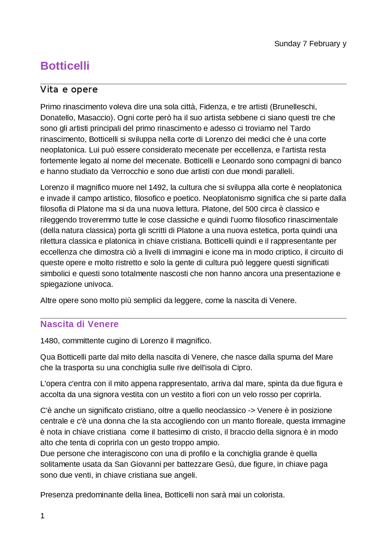 Sandro Botticelli - Arte - Docsity