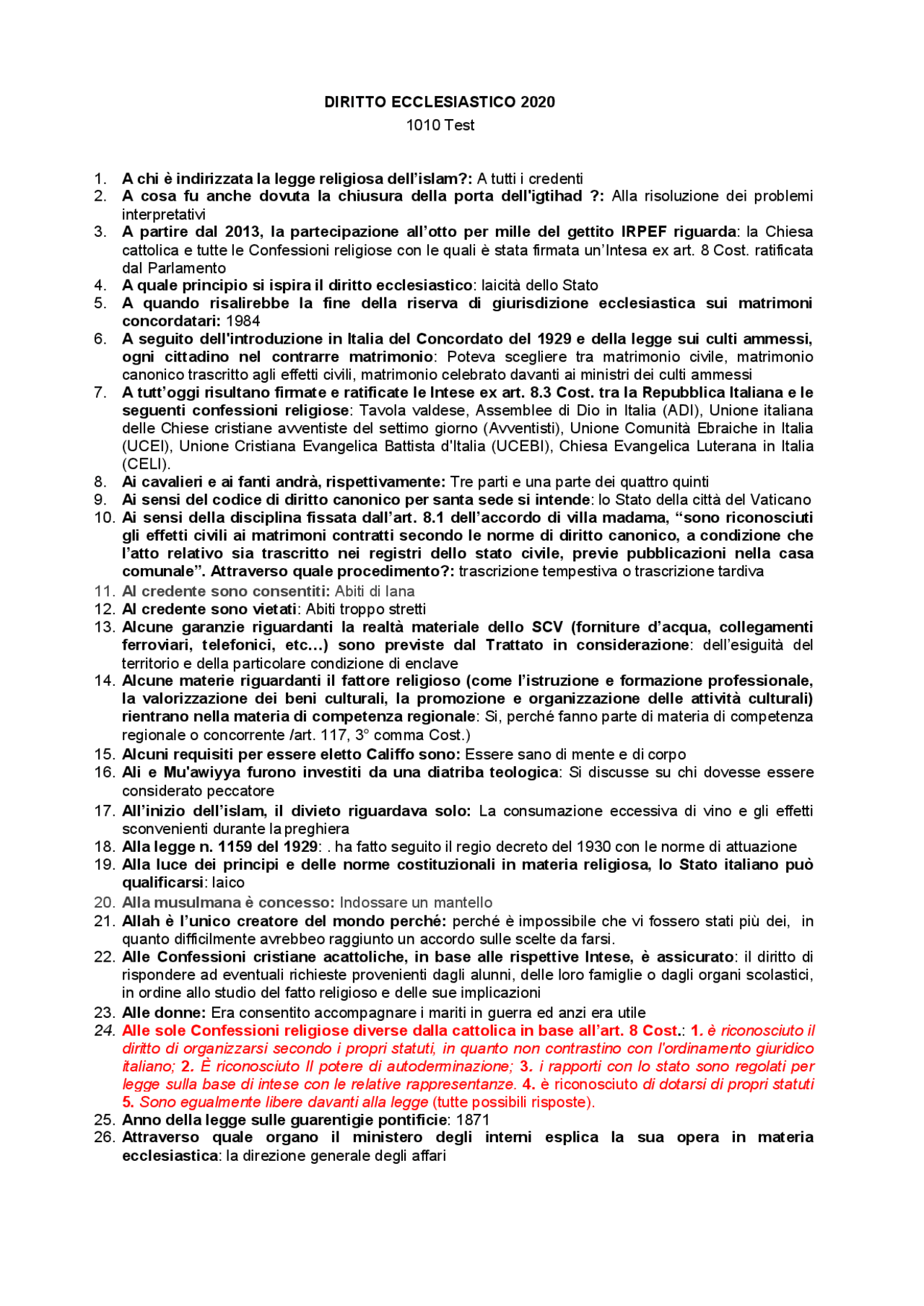 Diritto Ecclesiastico Pegaso Docsity
