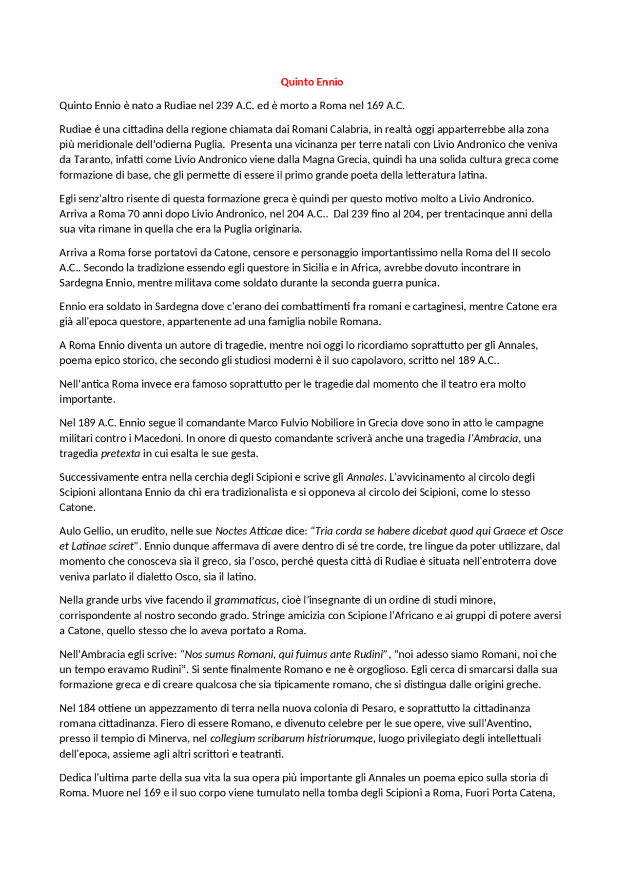 Quinto Ennio Appunti Appunti Di Lingue E Letterature Classiche Docsity