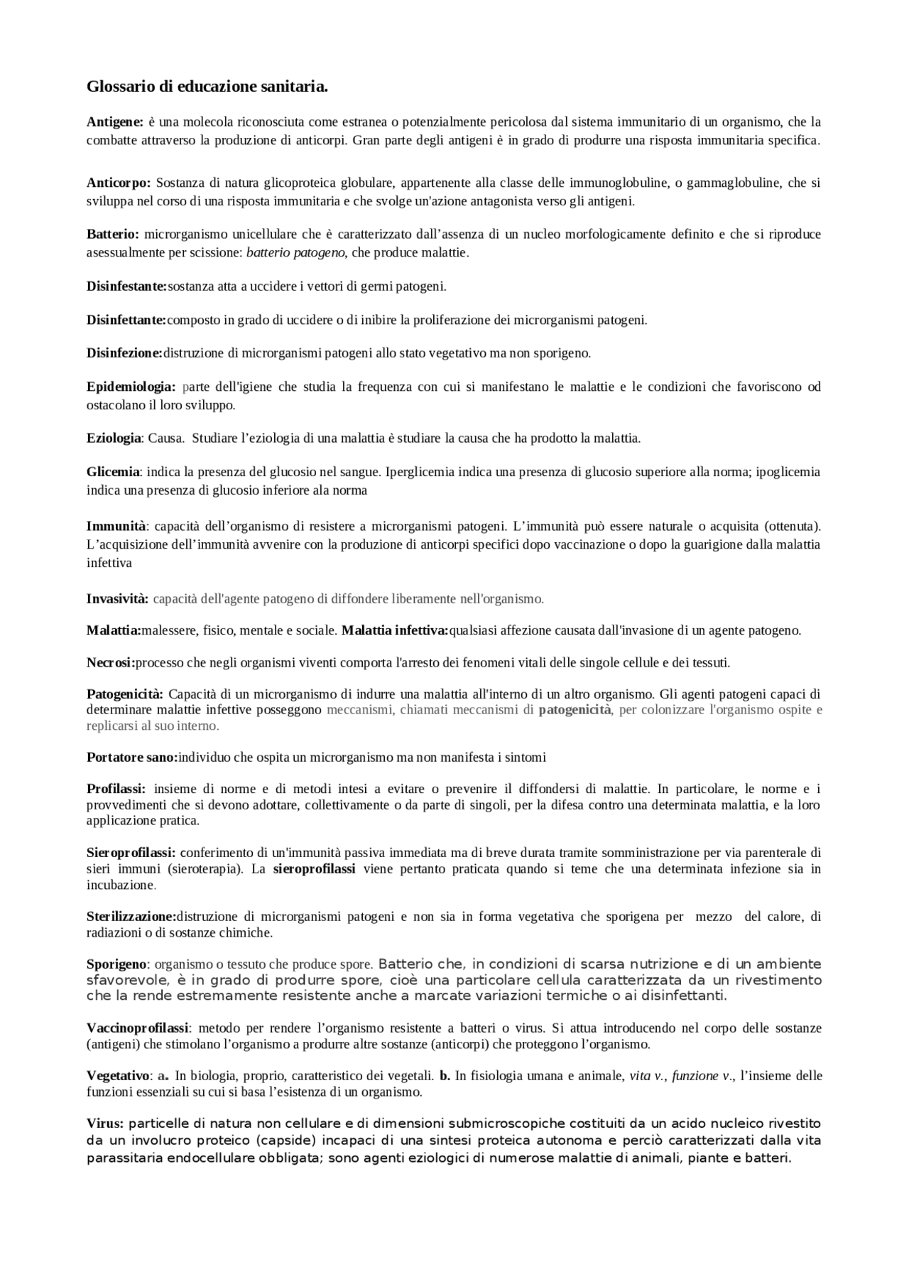 Glossario Di Igiene Docsity