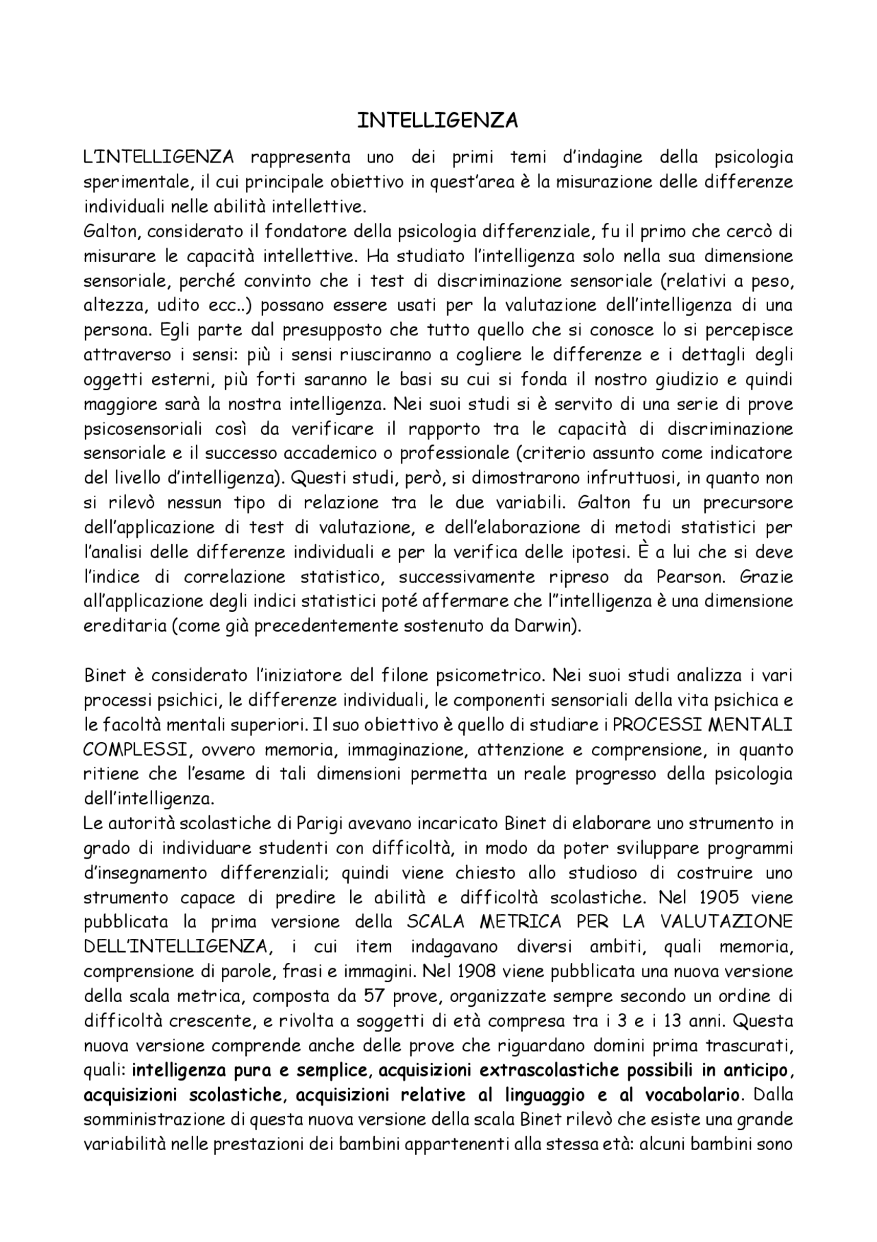 Tutto Sullintelligenza Per Prima Prova Esame Di Stato Psicologia Docsity