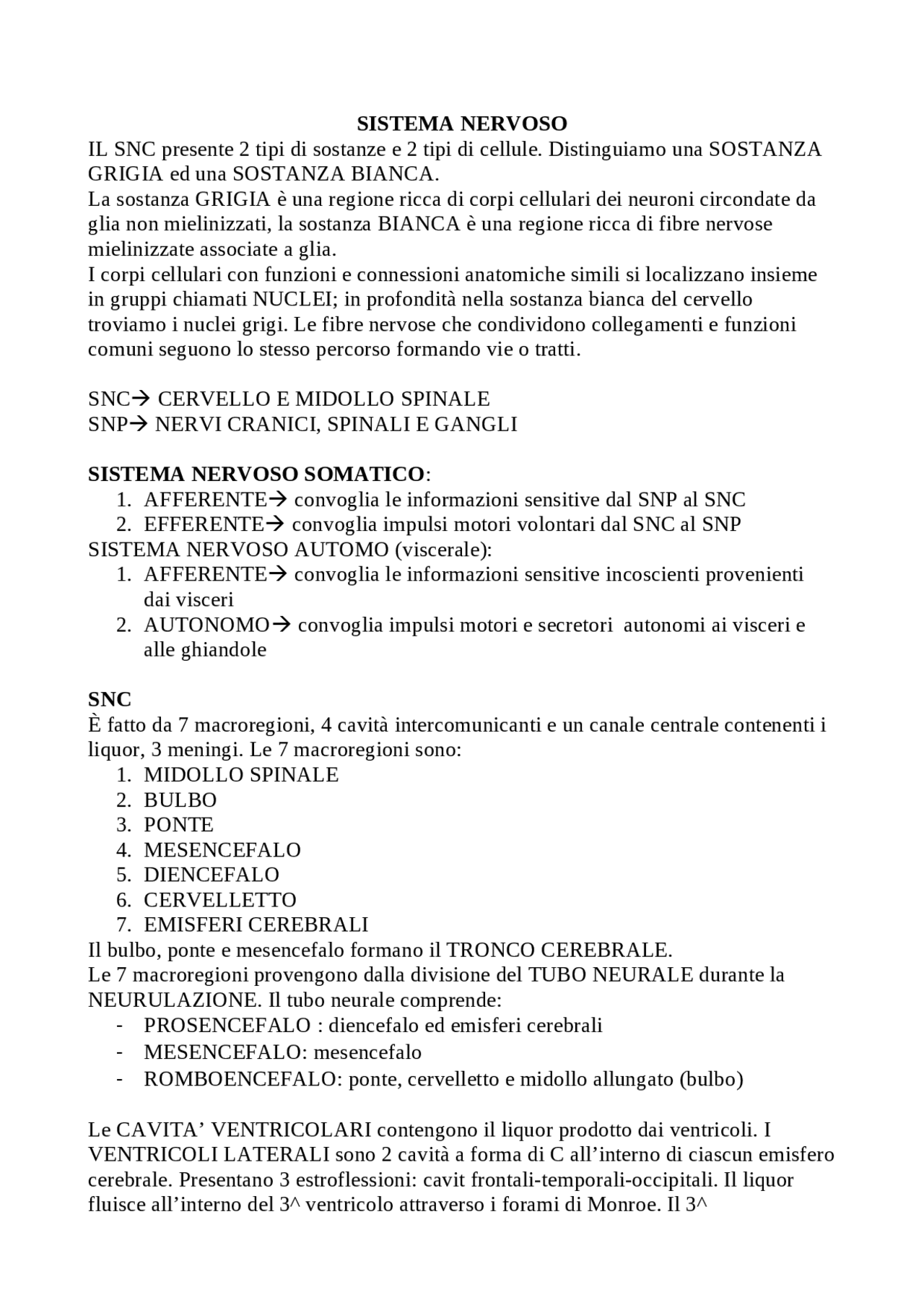 Anatomia Applicata Sistema Nervoso Dispense Di Anatomia Docsity