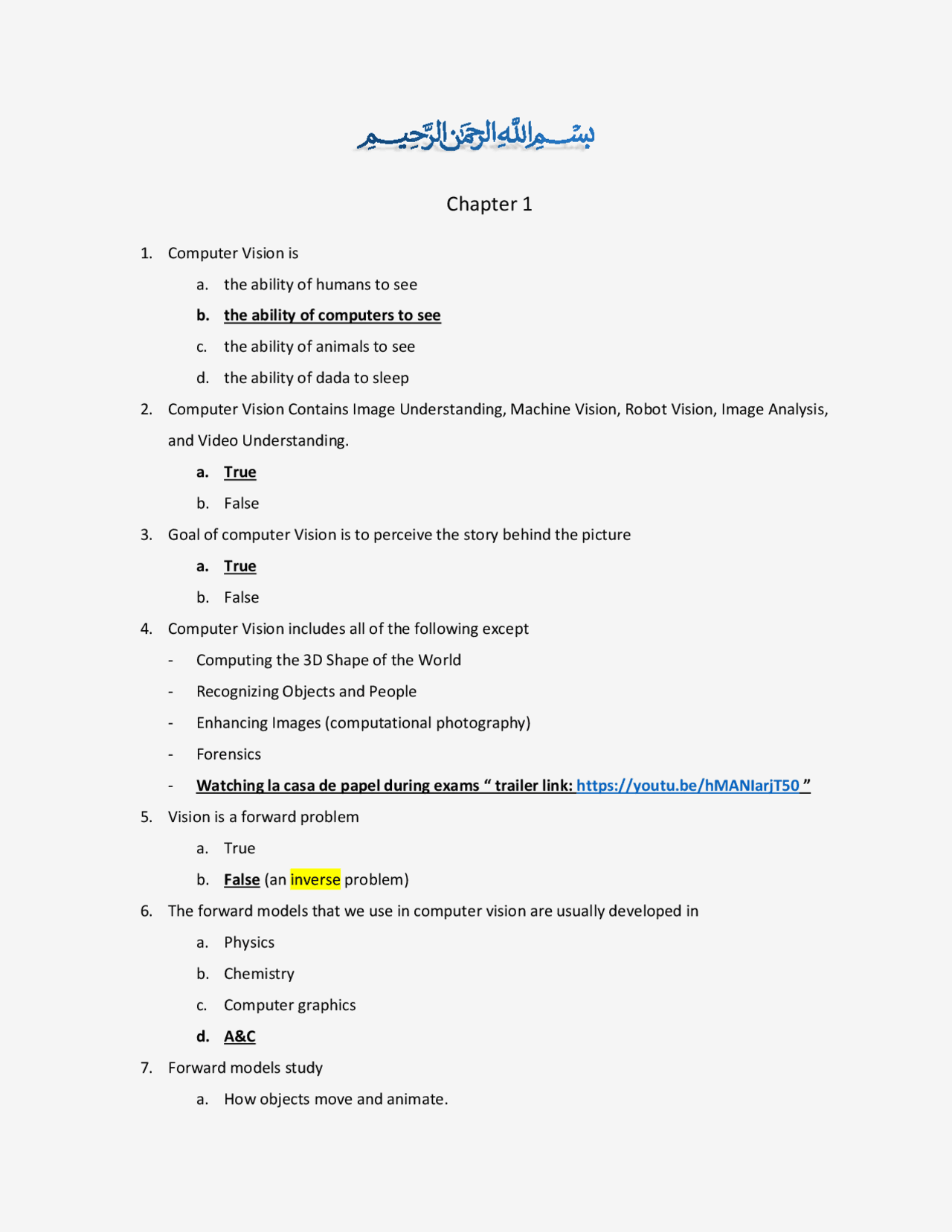 Computer Vision Lecture One Mcq Exercises Computer Vision Docsity