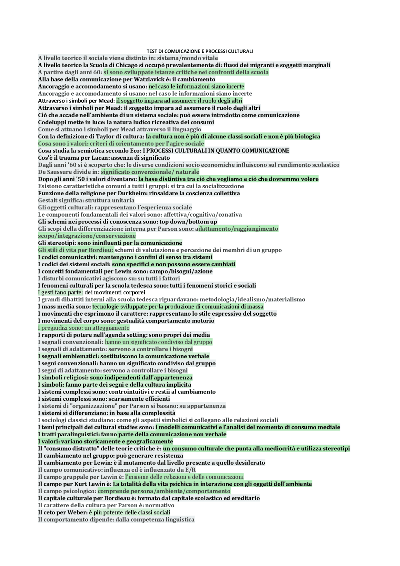 Test Comunicazione E Processi Culturali Docsity