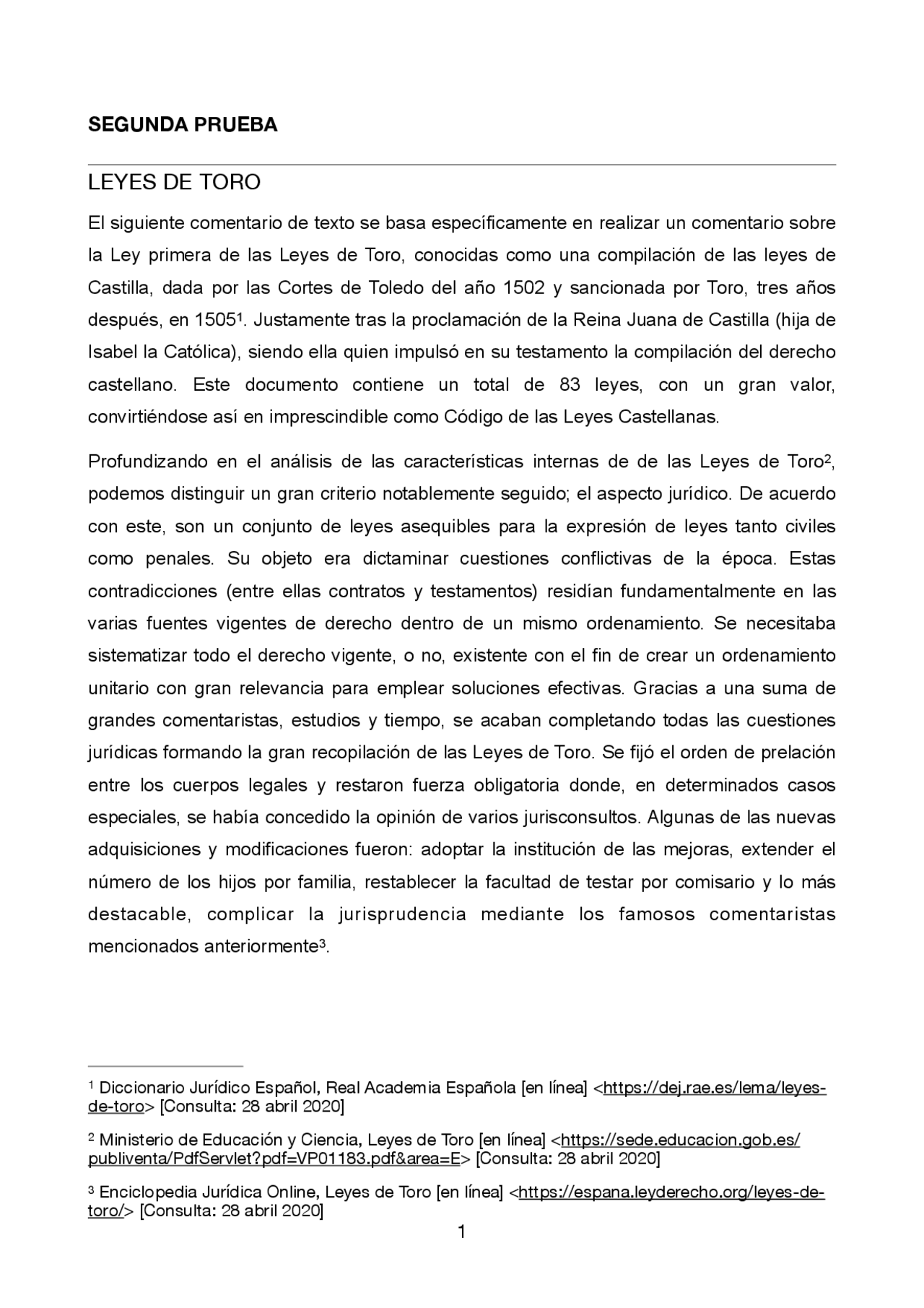 Leyes de toro, segunda prueba (UB) - Docsity