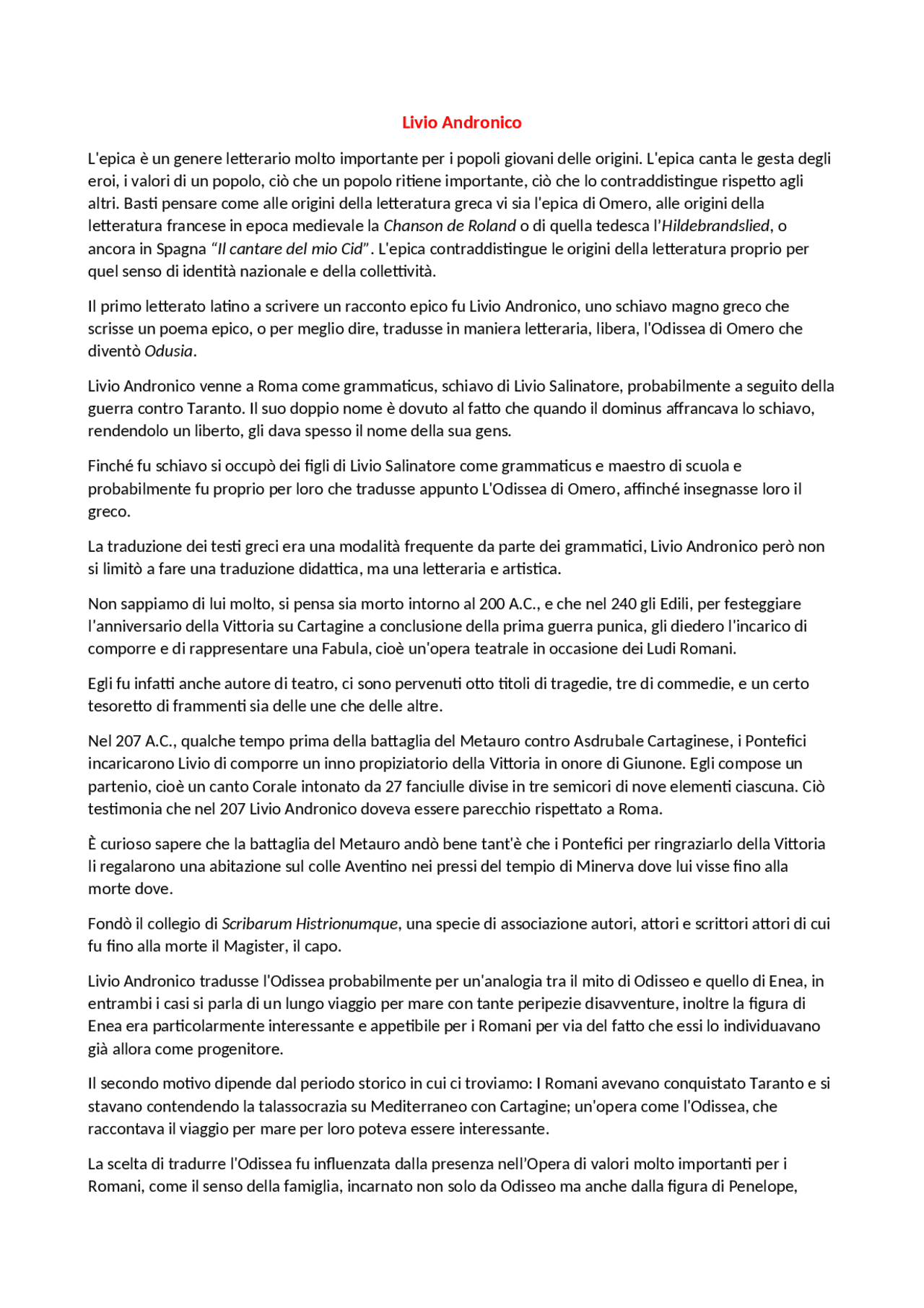 Livio Andronico E Nevio Docsity
