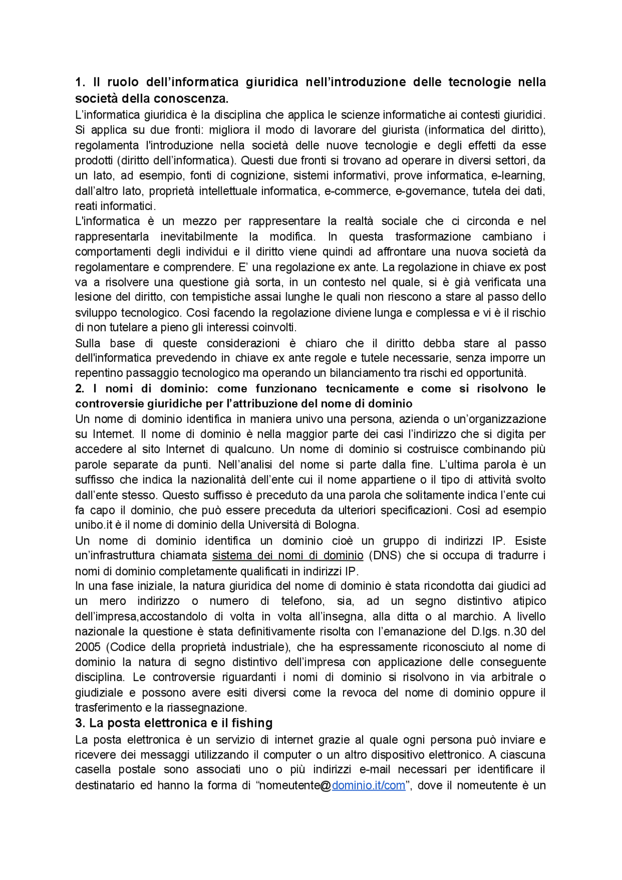 Informatica Giuridica Esercizi Di Informatica Giuridica Docsity