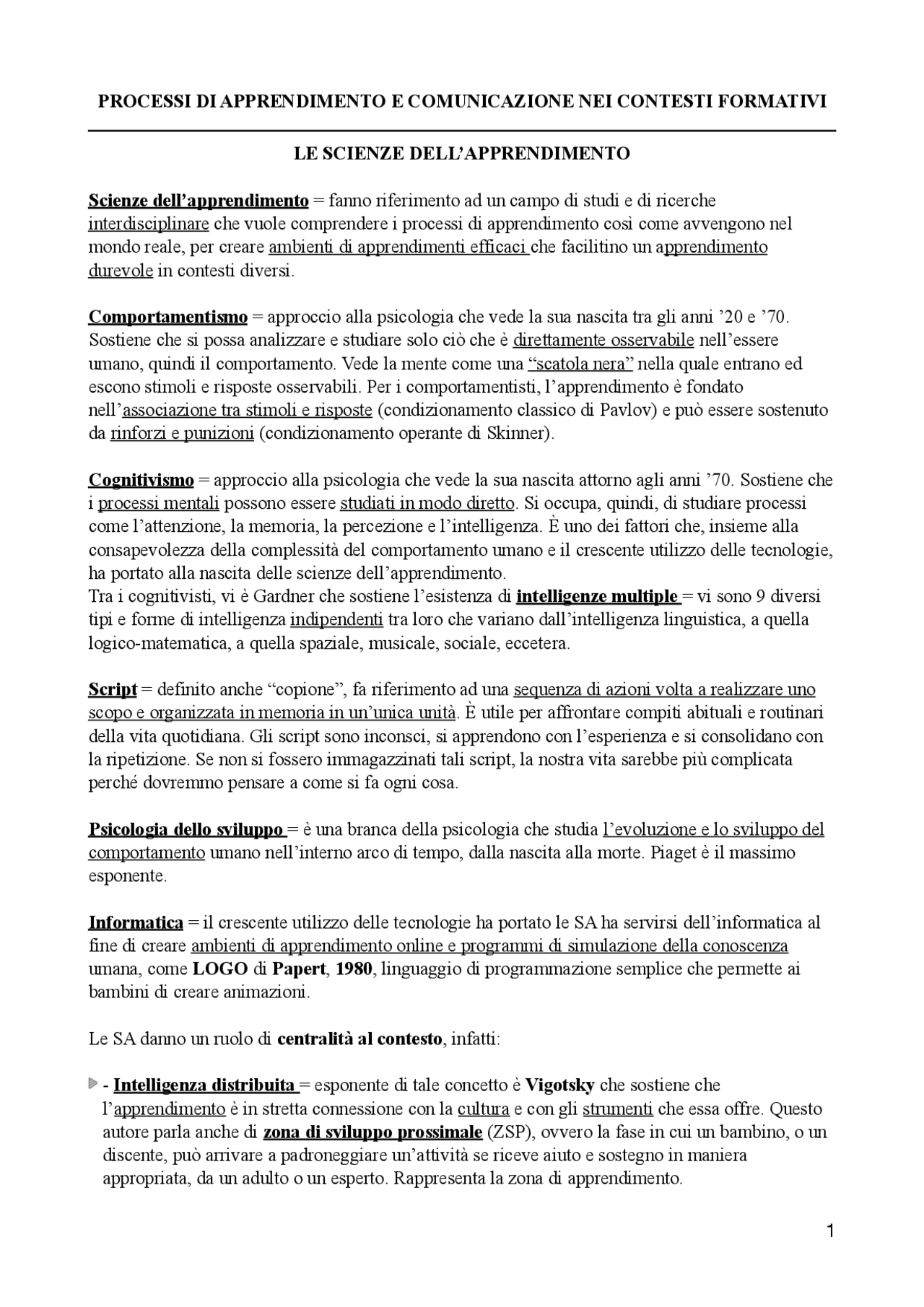 Scienze Dellapprendimento E Processi Di Comunicazione Docsity