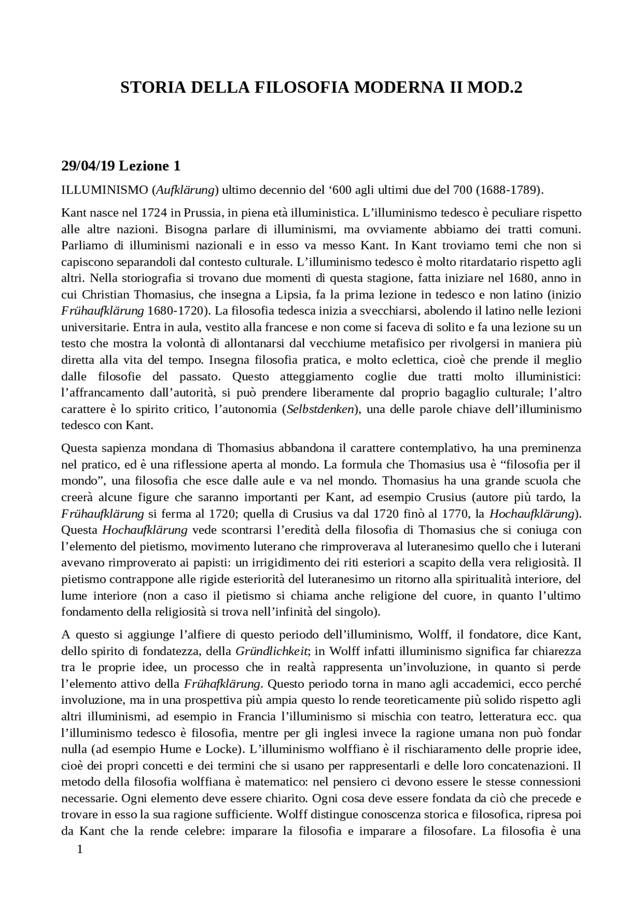 Storia Della Filosofia Moderna Modulo Ii Docsity