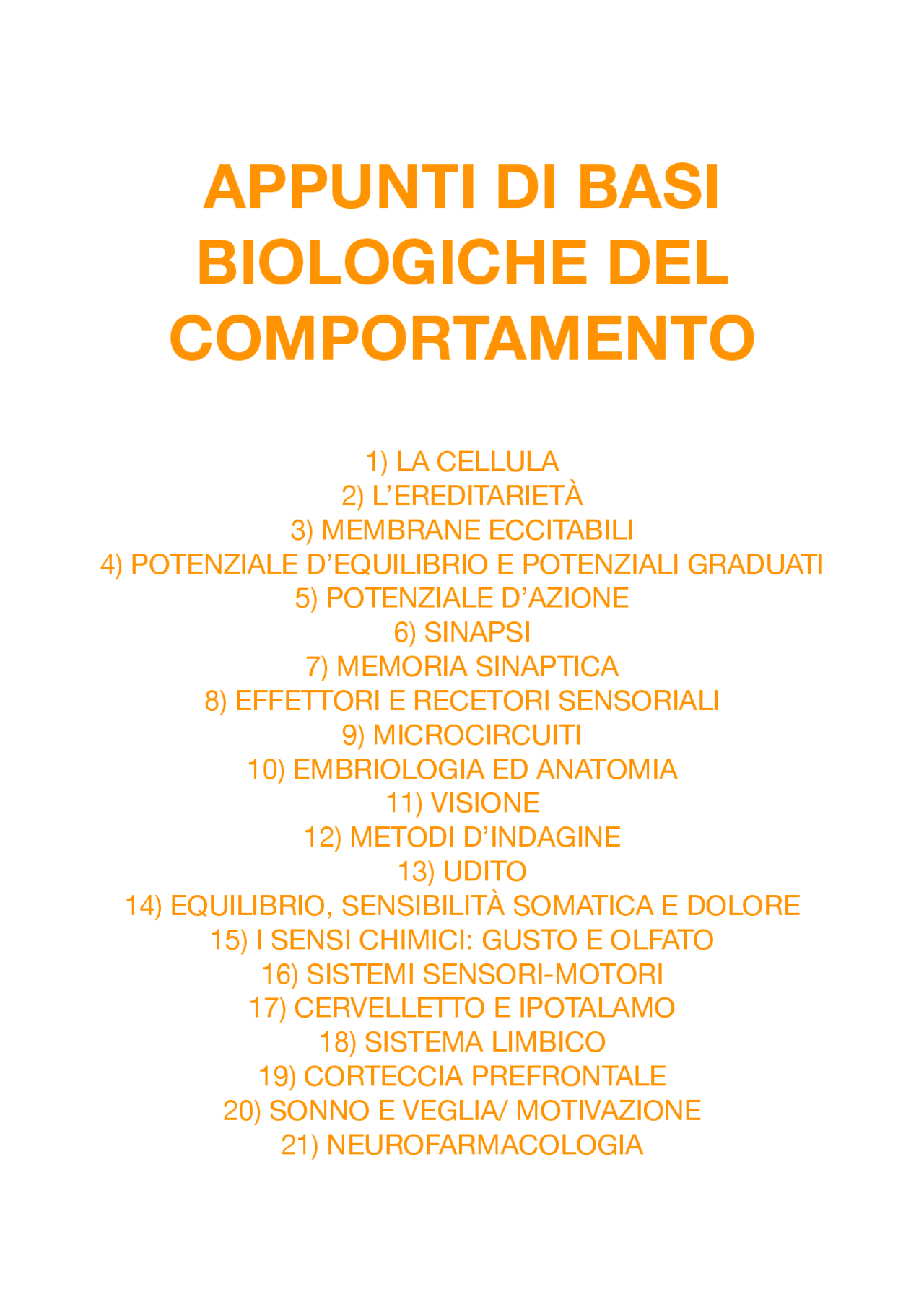 Appunti Di Basi Biologiche Del Comportamento Docsity