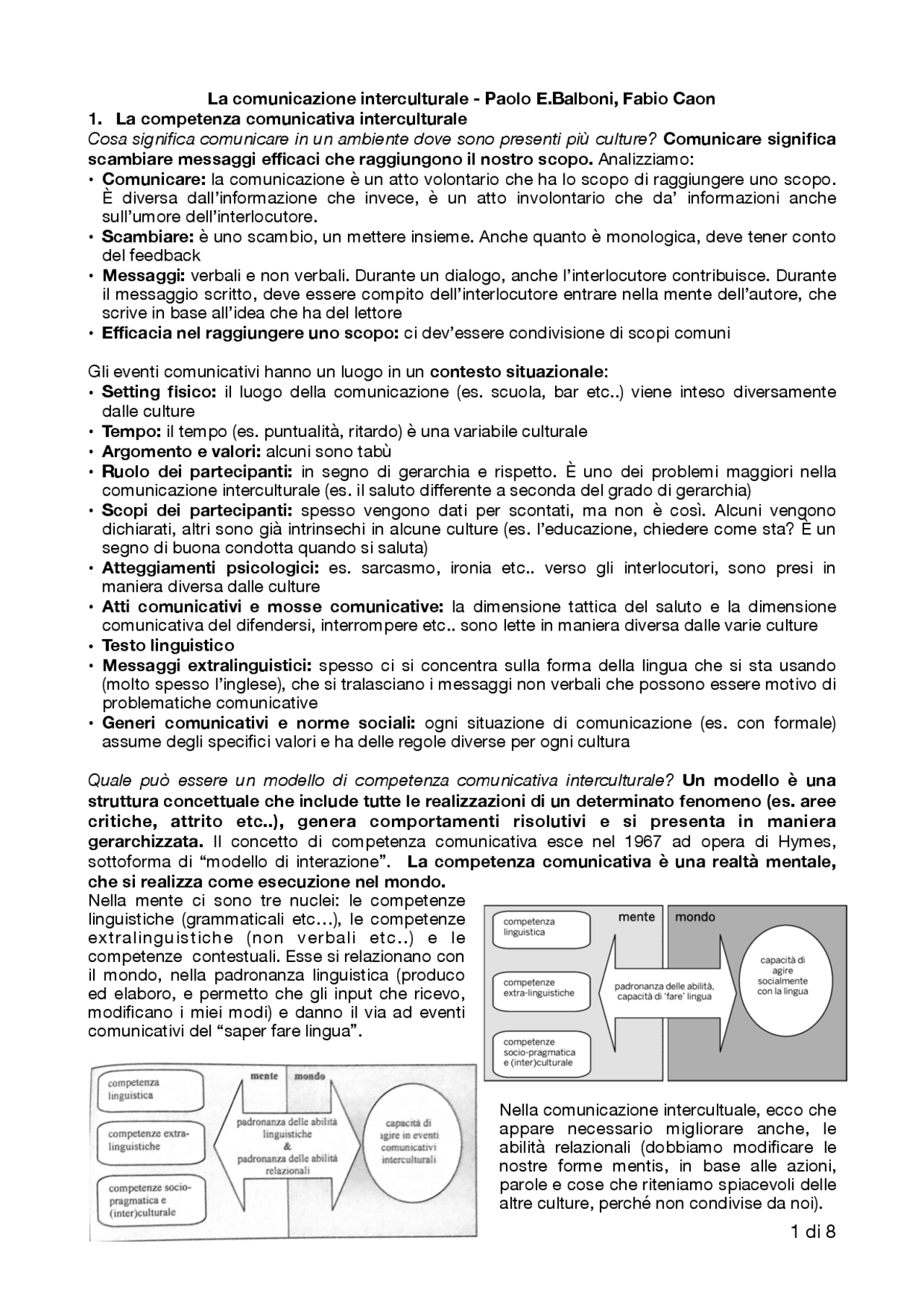 La comunicazione interculturale - Paolo E.Balboni, Fabio Caon - Docsity