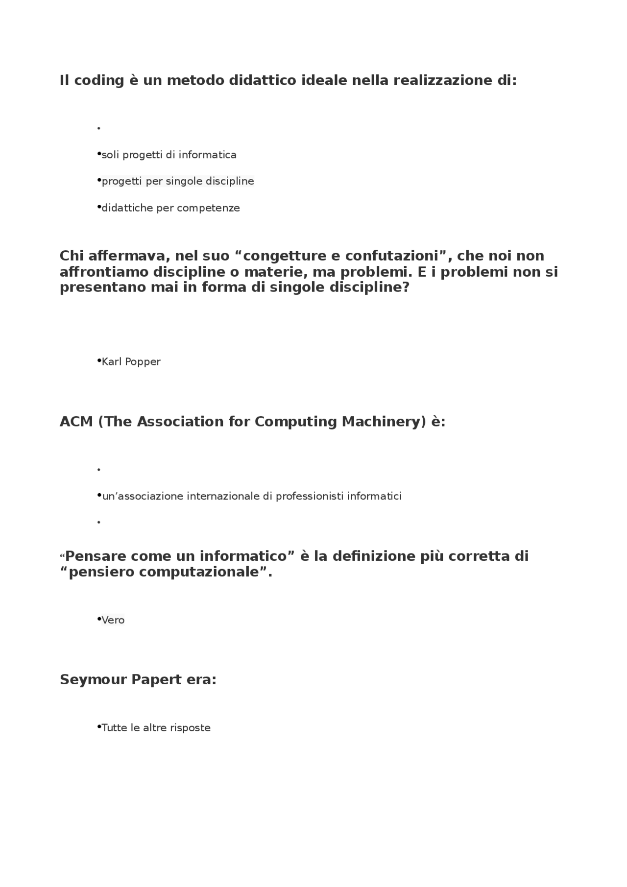 Eipass Coding Secondaria Risposte Esame Modulo 1 Docsity