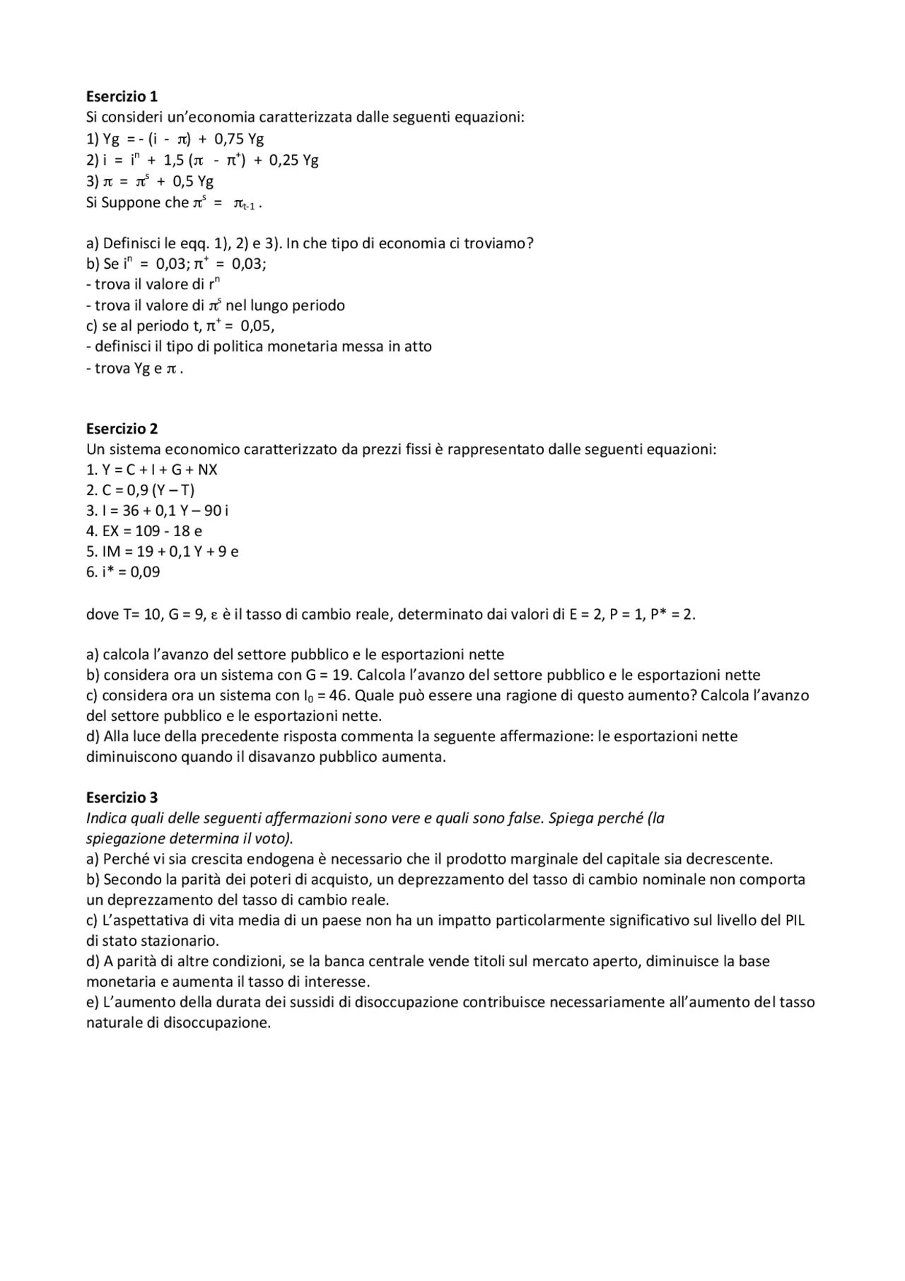 Simulazione Esame Macroeconomia 4 Docsity