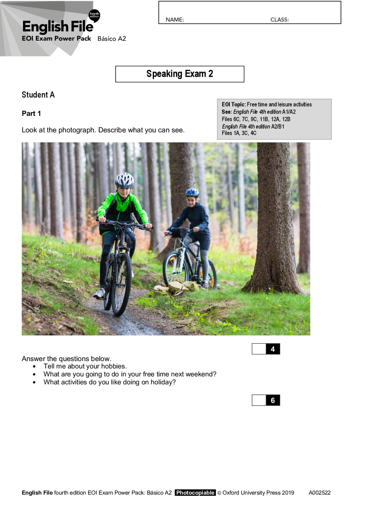 Speaking A2 ejercicios - Docsity