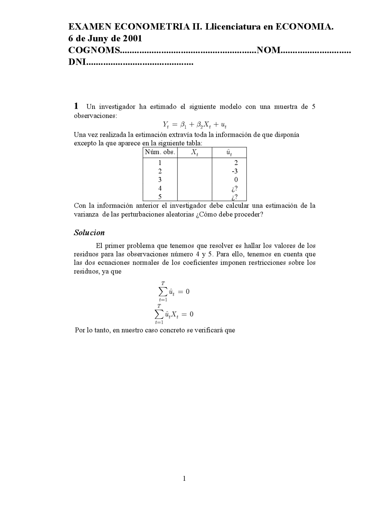 EXAMEN ECONOMETRIA II - Docsity