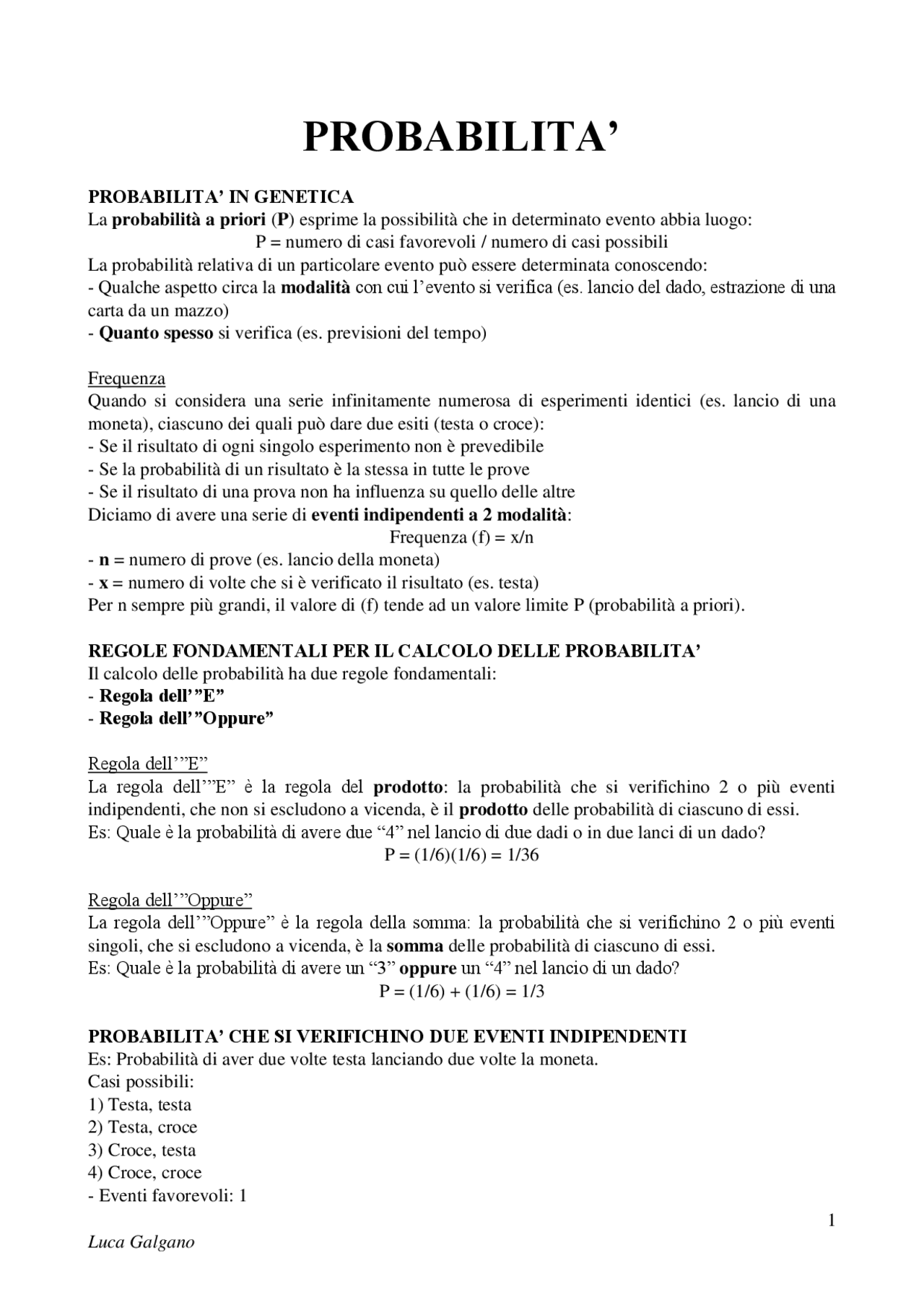 Genetica Corso Di Laurea Scienze Biologiche Unipv 2020 2021 Docsity